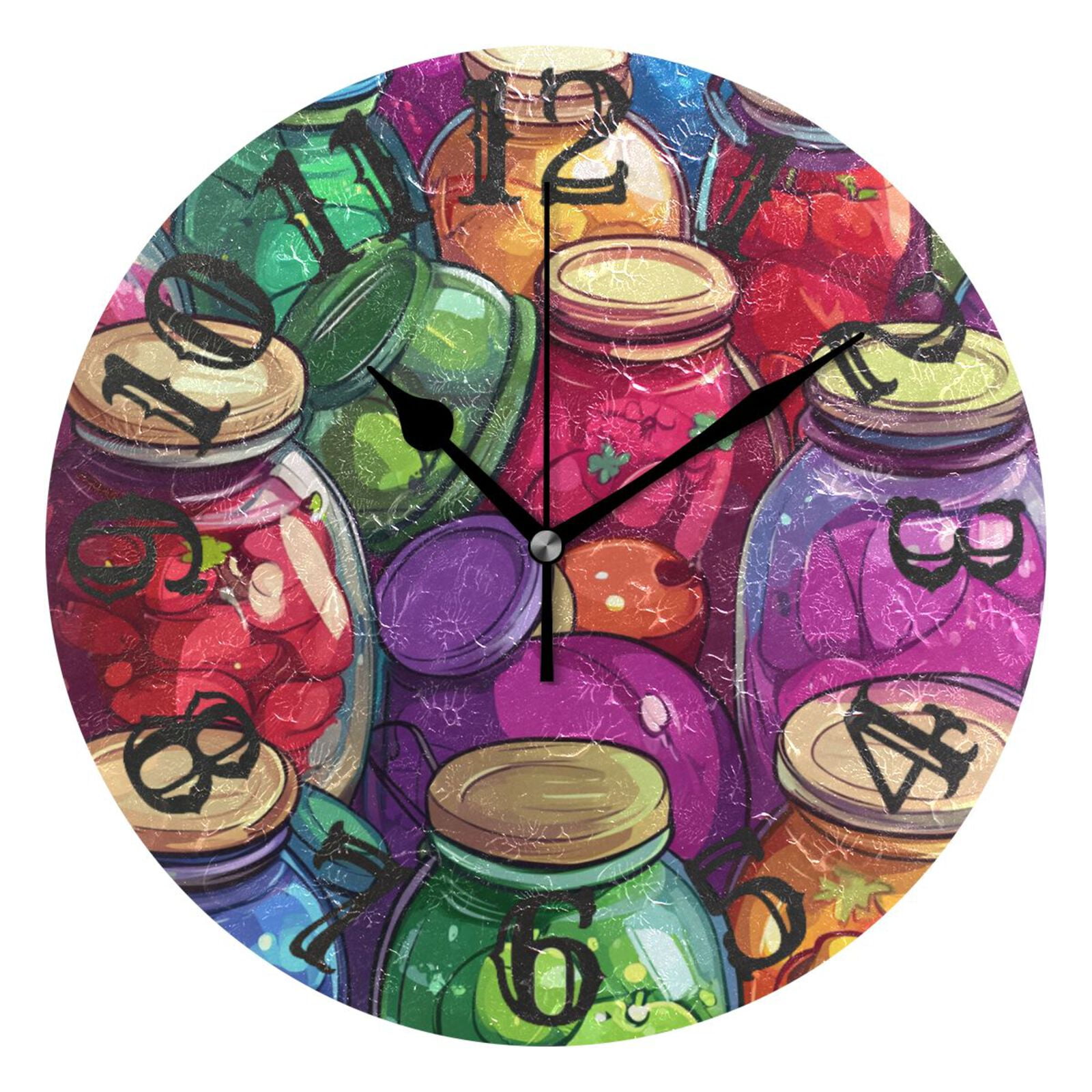 Jam Jars Colorful Wall Clock 10 inch Non-Ticking Easy to Read ...
