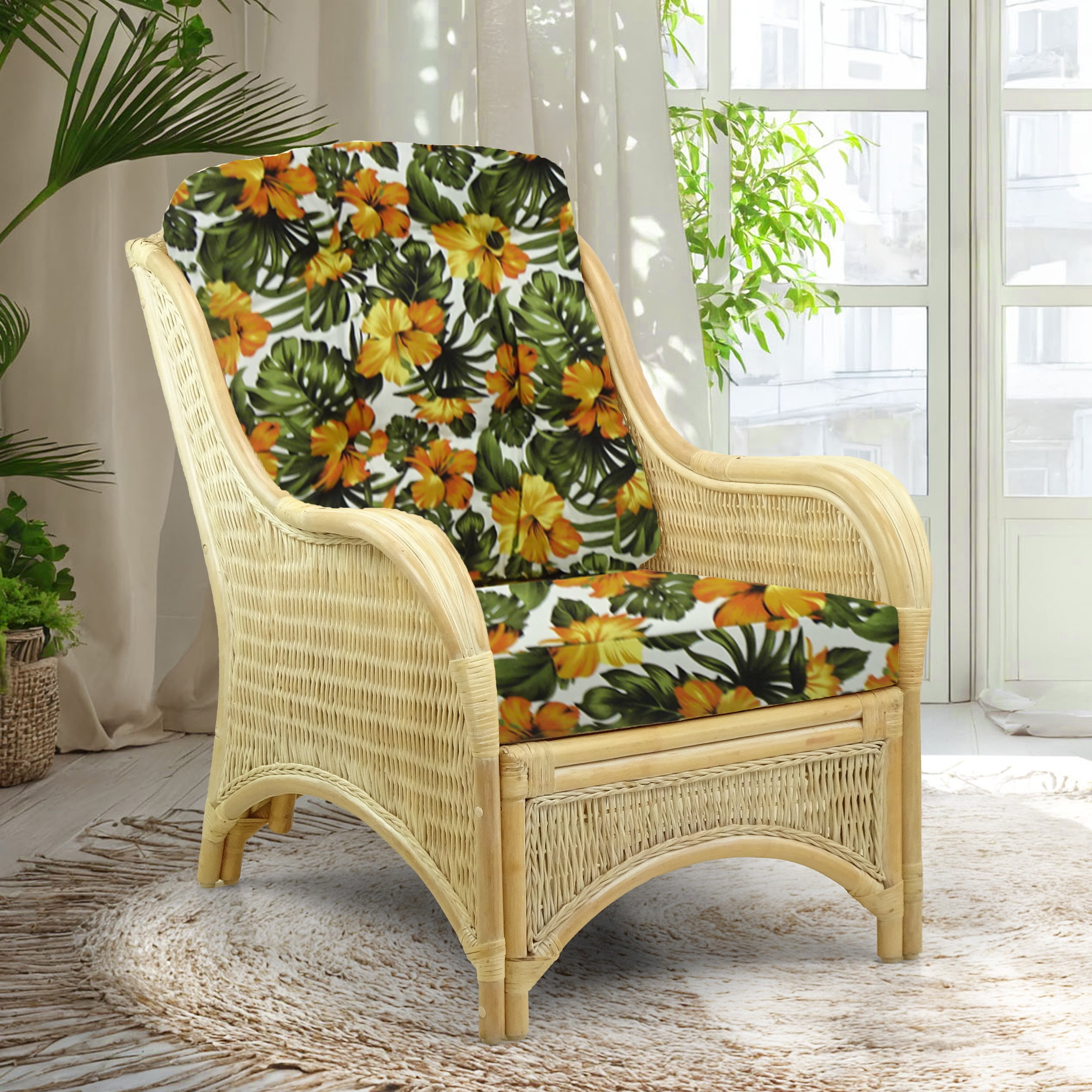 Jam Lounge ArmChair ECO Natural Rattan Wicker Handmade w/Floral ...