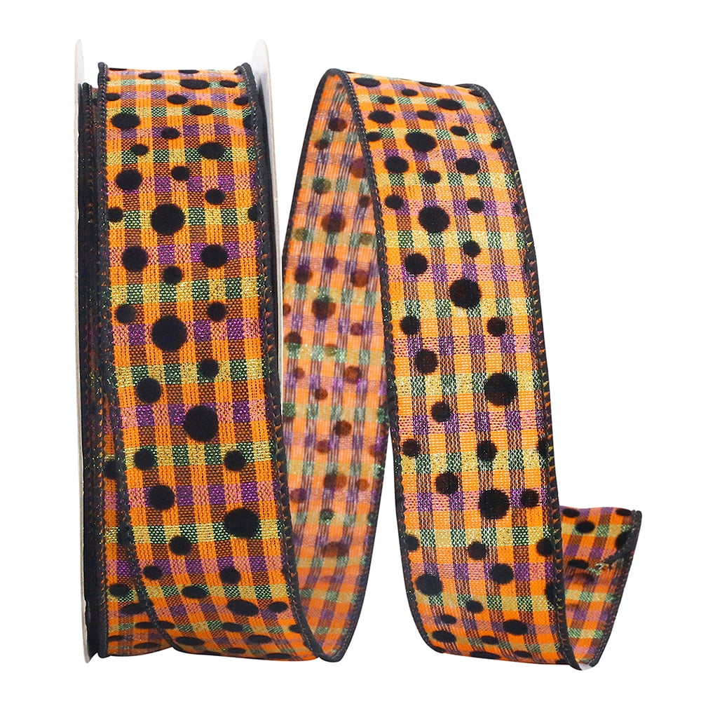 Jam Paper Felt Dots Including Plaid Multi-Color Polyester Ribbon, With ...