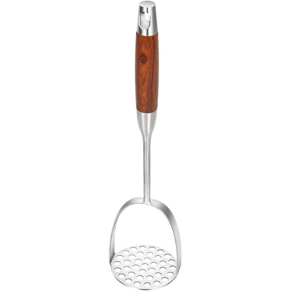 JamY Home Potato Masher with Non-Slip Wooden Handle, Dual Arc for Easy ...