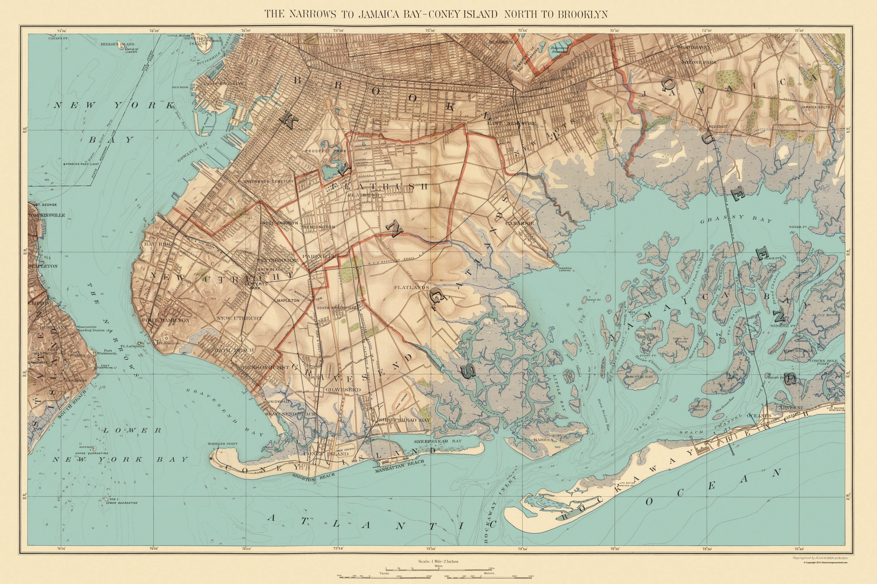 Historic City Map - Jamaica Bay Coney Island Brooklyn New York - Bien ...