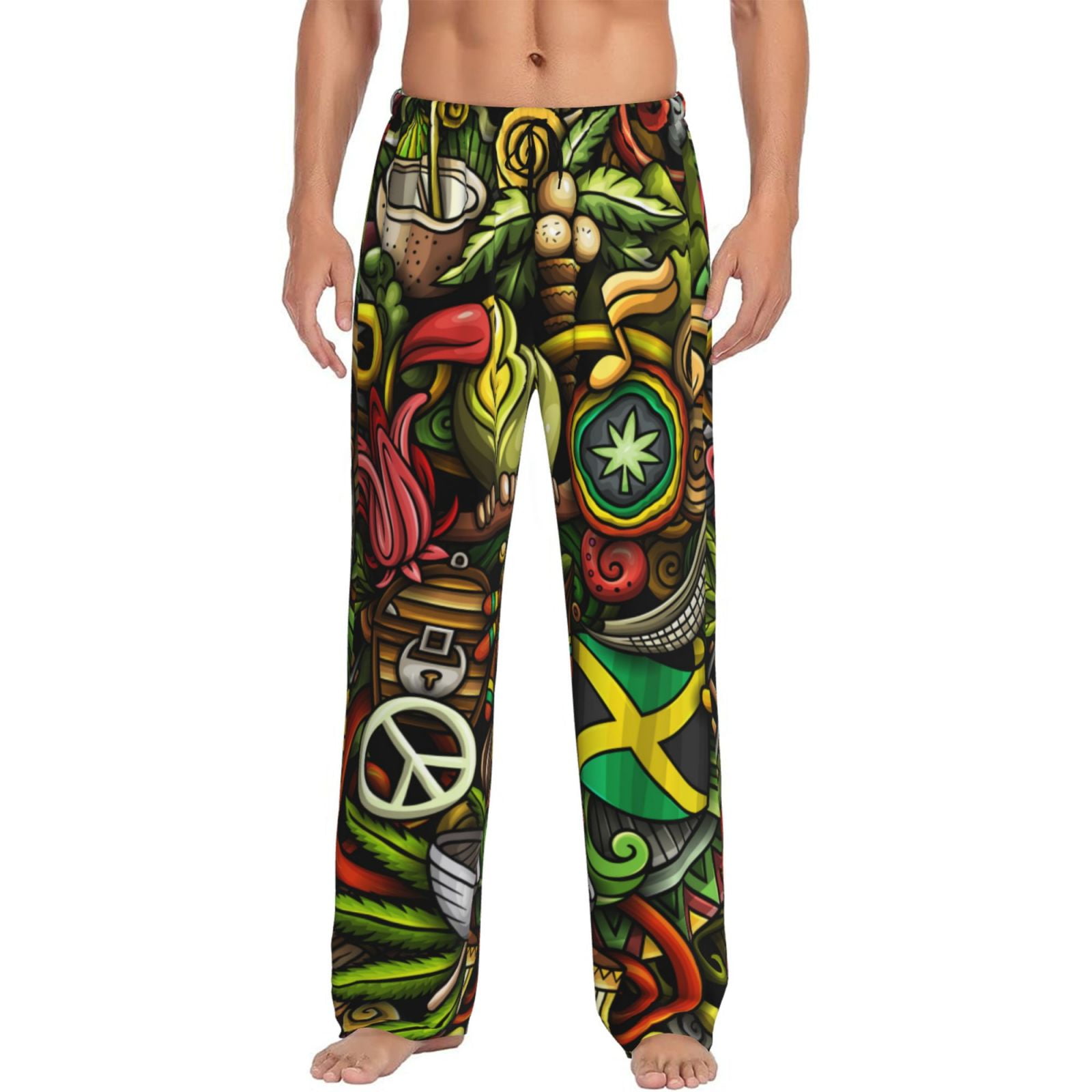 Jamaica Bird Leaf Weed Peace Symbols Men'S Pajama Pants Soft Sleep ...