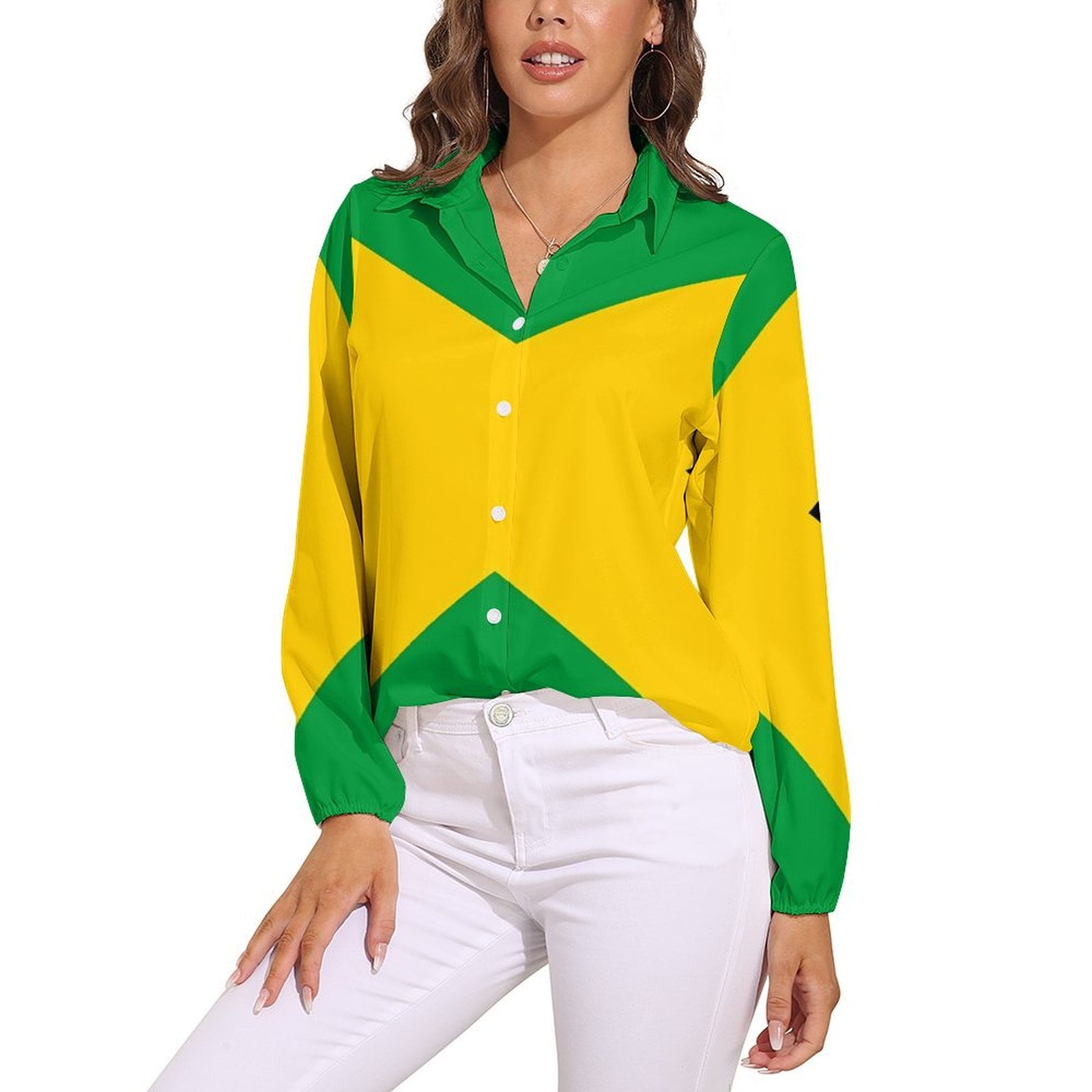 Jamaica Flag Blouse Flag of Reggae Funny Design Blouses Womens Casual ...