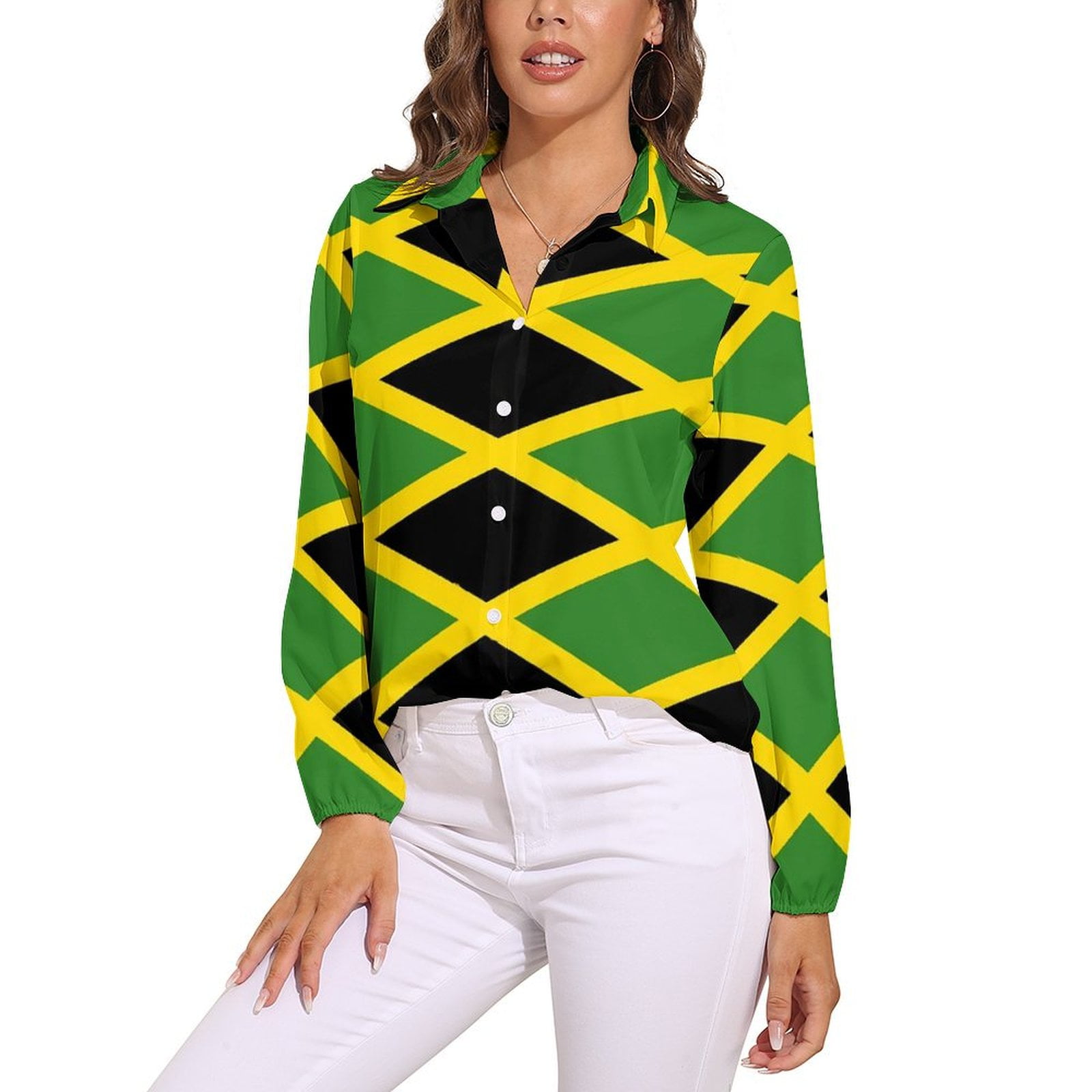 Jamaica Flag Blouse Flag of Reggae Funny Design Blouses Womens Casual ...