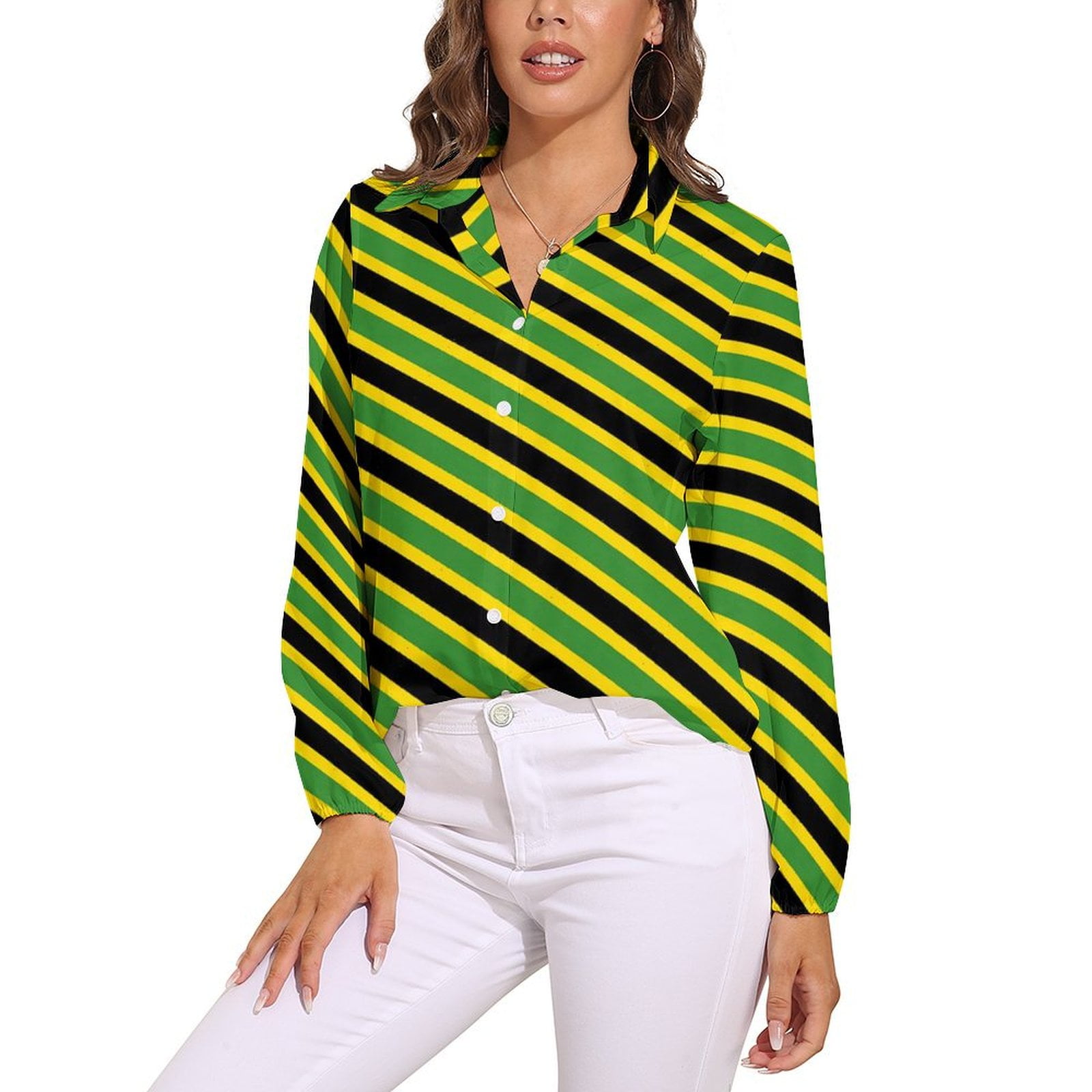 Jamaica Flag Blouse Flag of Reggae Funny Design Blouses Womens Casual ...