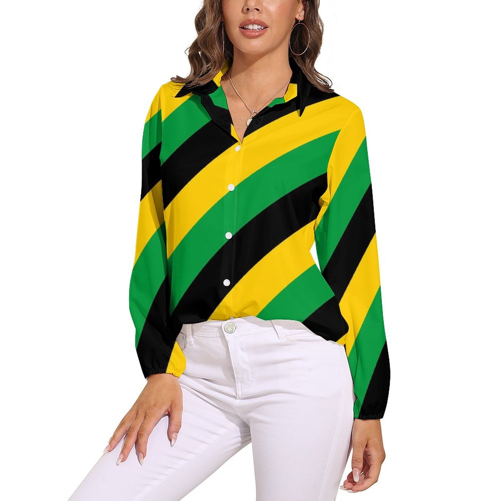 Jamaica Flag Blouse Flag of Reggae Funny Design Blouses Womens Casual ...