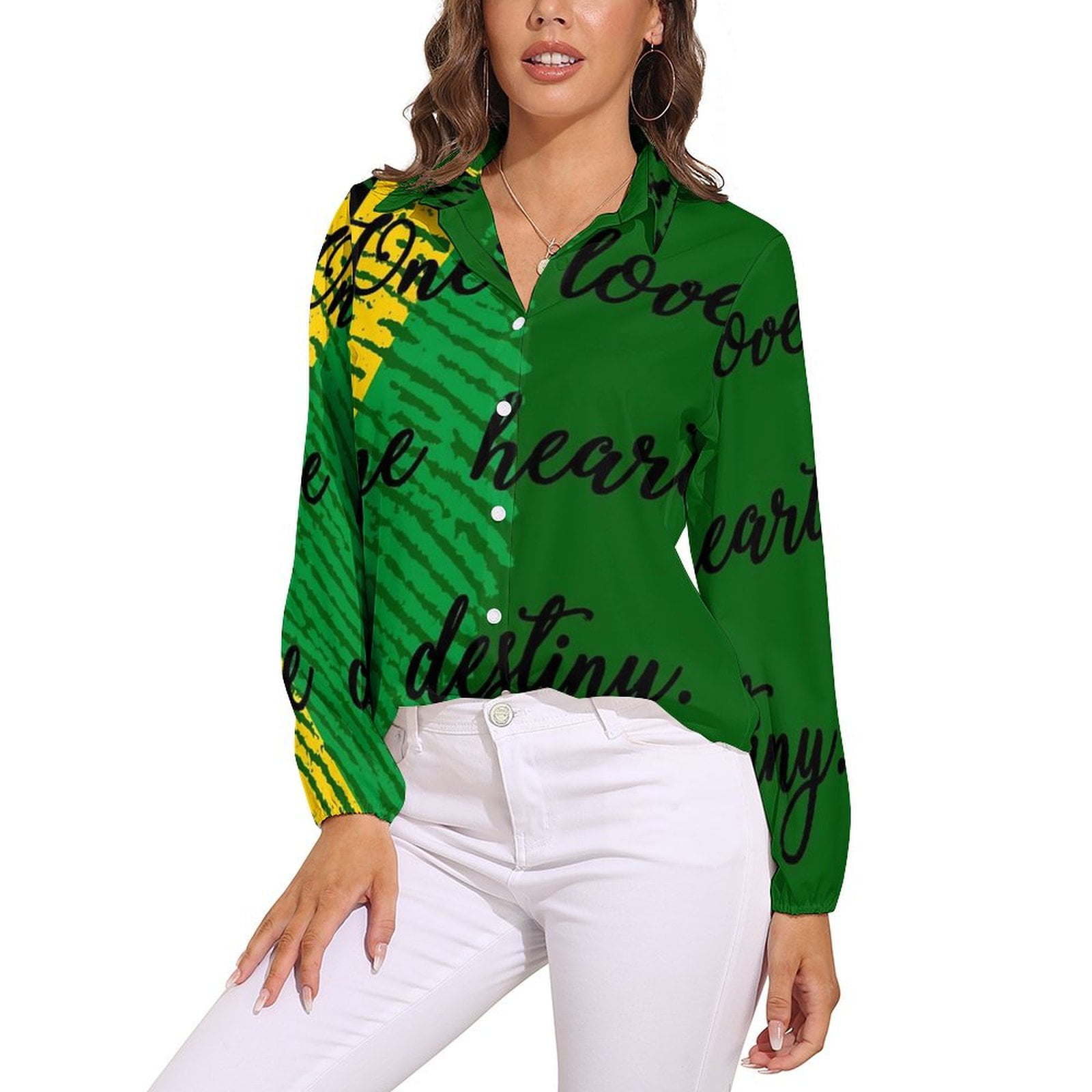 Jamaica Flag Blouse Flag of Reggae Funny Design Blouses Womens Casual ...