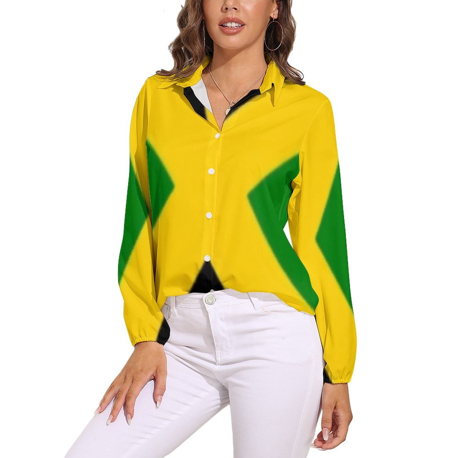 Jamaica Flag Design(1) Vntage Casual Long Sleeve Shirt Blouse Woman ...