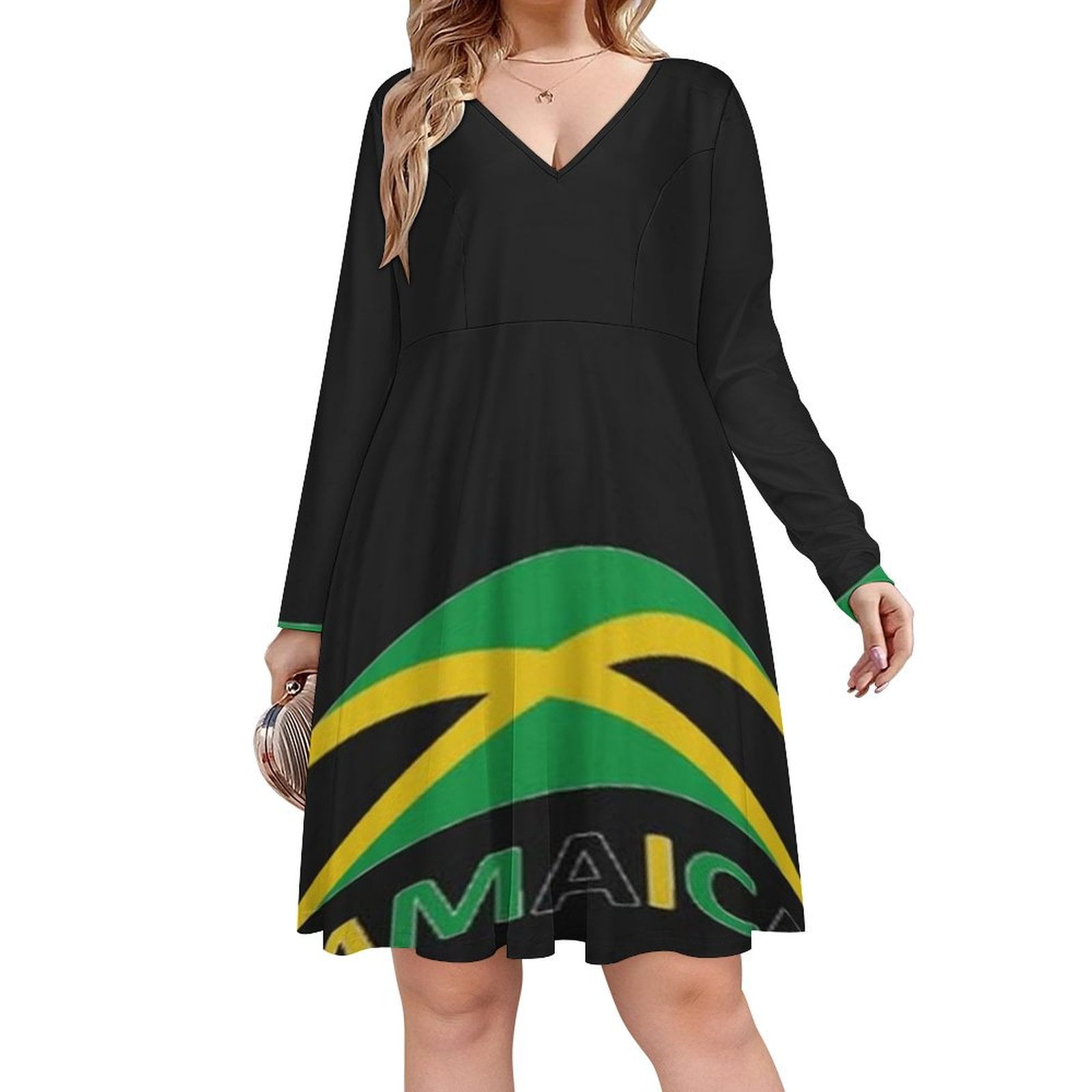 Jamaica Flag Jamaica Logo Long Sleeve Sexy Dresses For Women Ladies ...