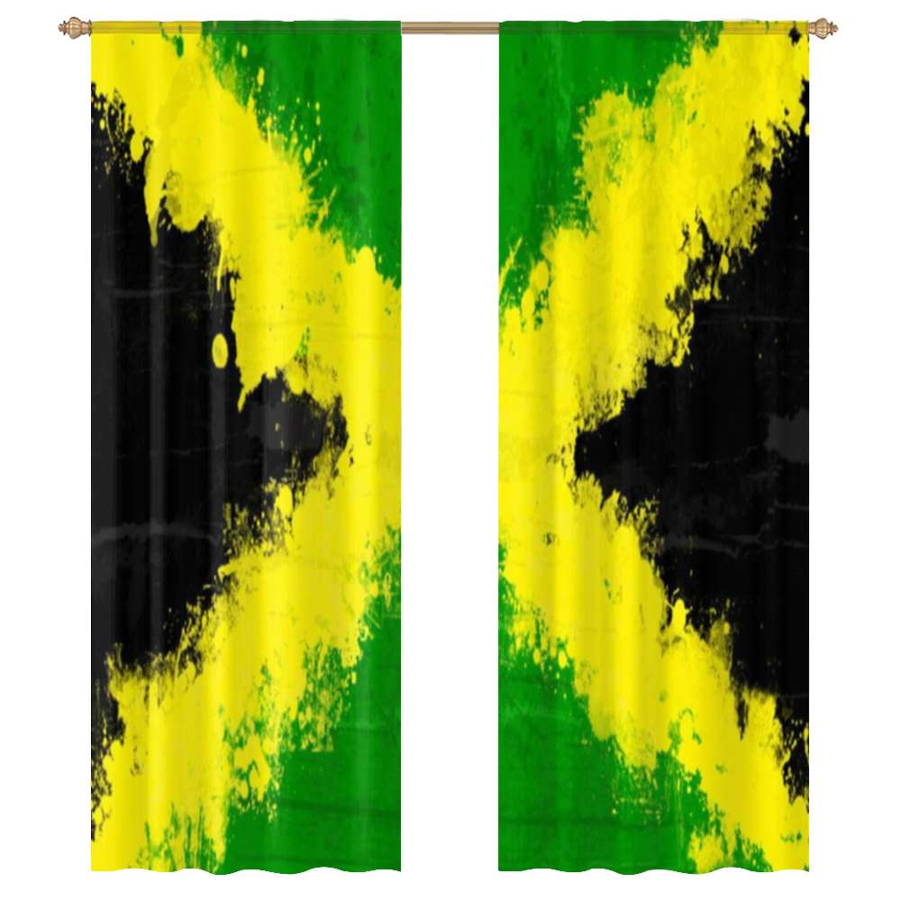 Jamaica Flag, Jamaican Flag Sheer Window Curtains for Living Room ...