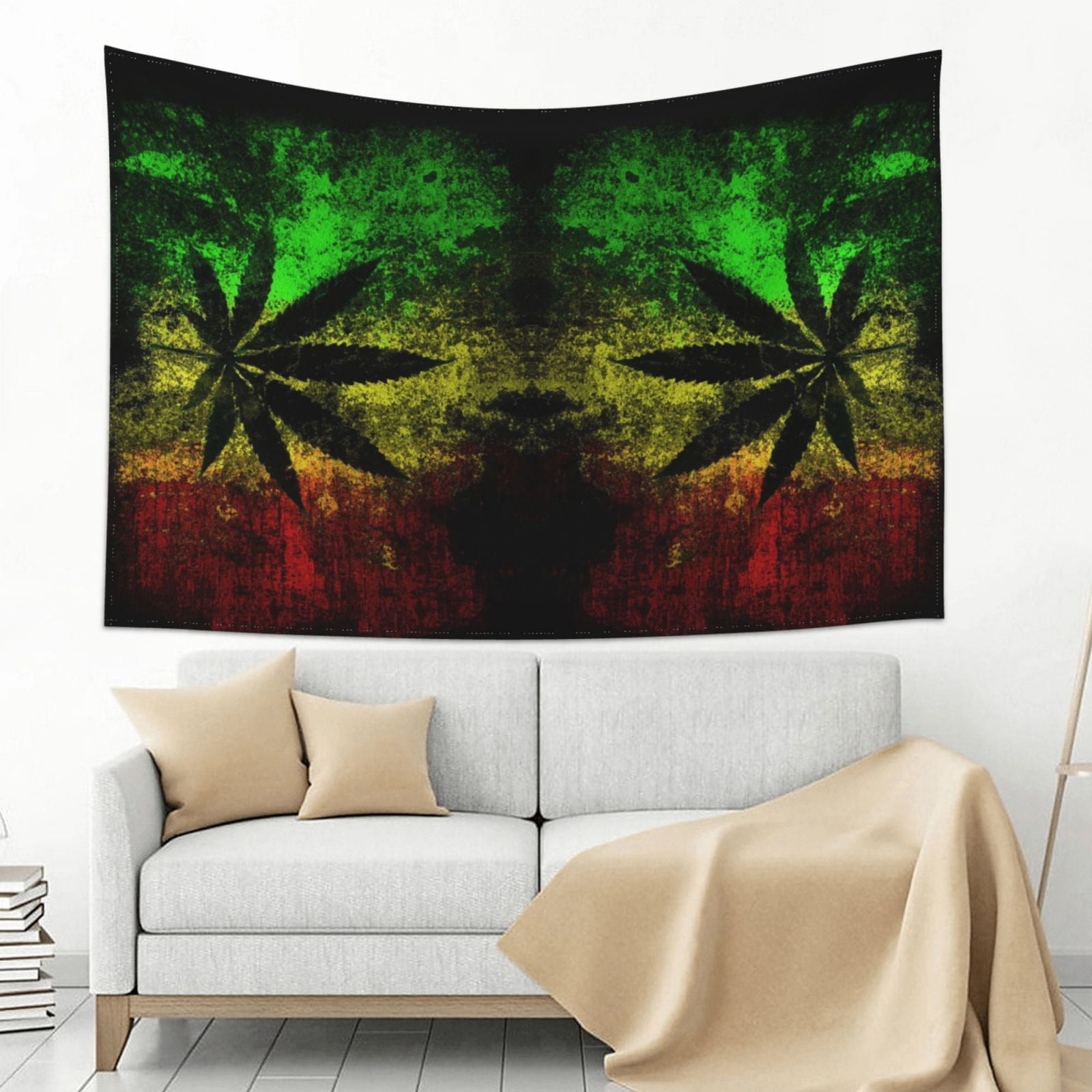 Jamaica Flag Leaves Tapestry Wall Hanging Backdrop For Living Room ...