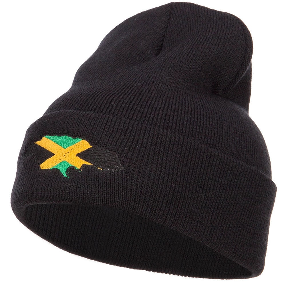 Jamaica Flag Map Embroidered Long Beanie - Black OSFM - Walmart.com