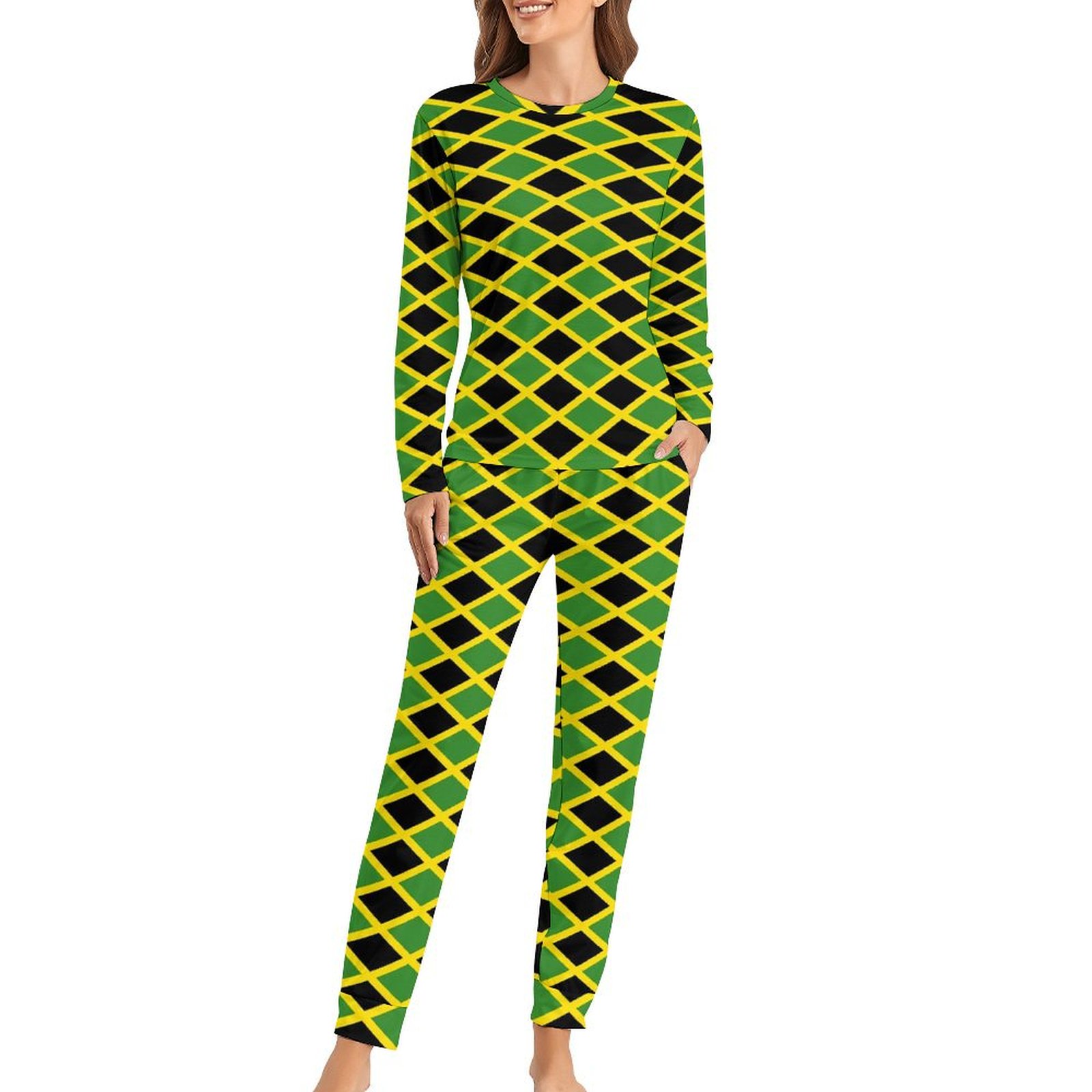 Jamaica Flag Pajamas Black Green Yellow Elegant Pajama Sets Female 2 ...