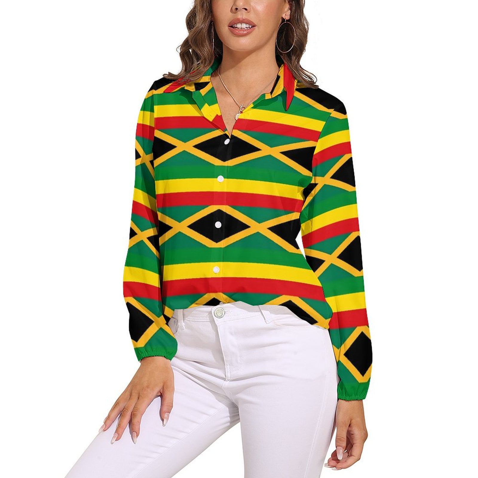 Jamaica Flag Print Blouse Flag of Reggae Kawaii Graphic Blouses Women ...