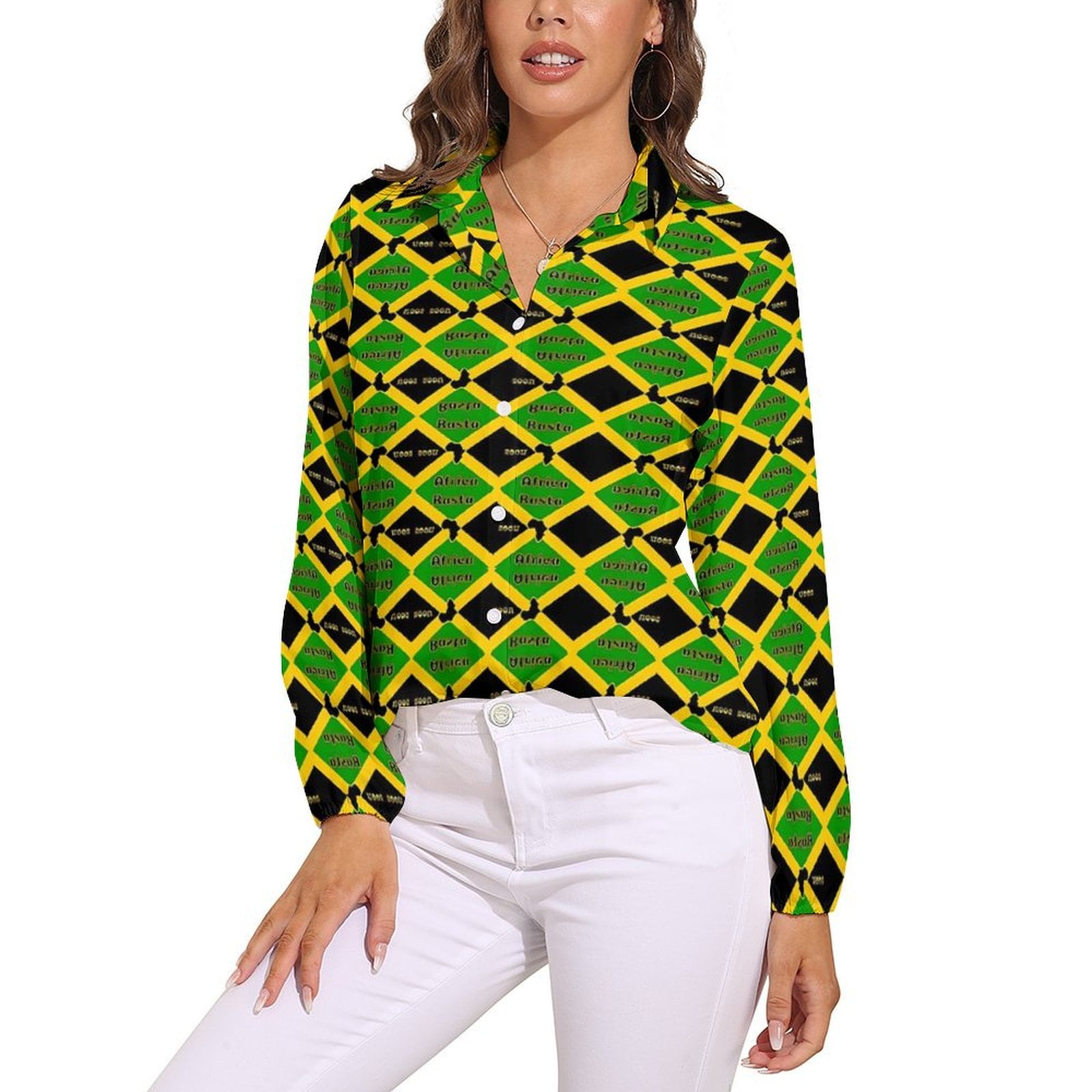 Jamaica Flag Print Blouse Flag of Reggae Kawaii Graphic Blouses Women ...