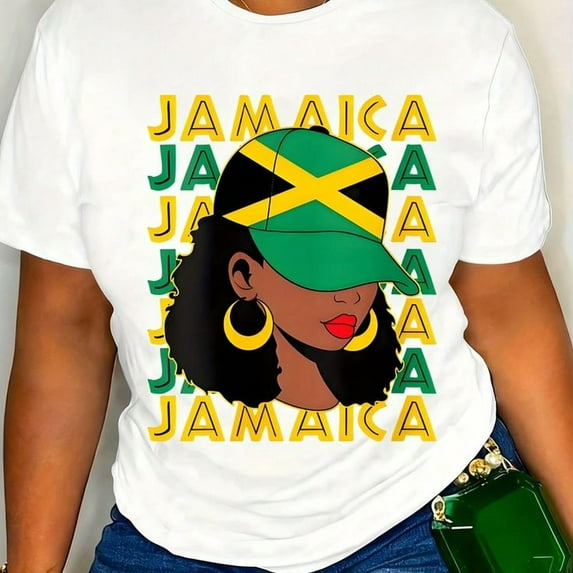 Jamaica Flag Women's T-Shirt With Afro Woman Design - Patriotic ...