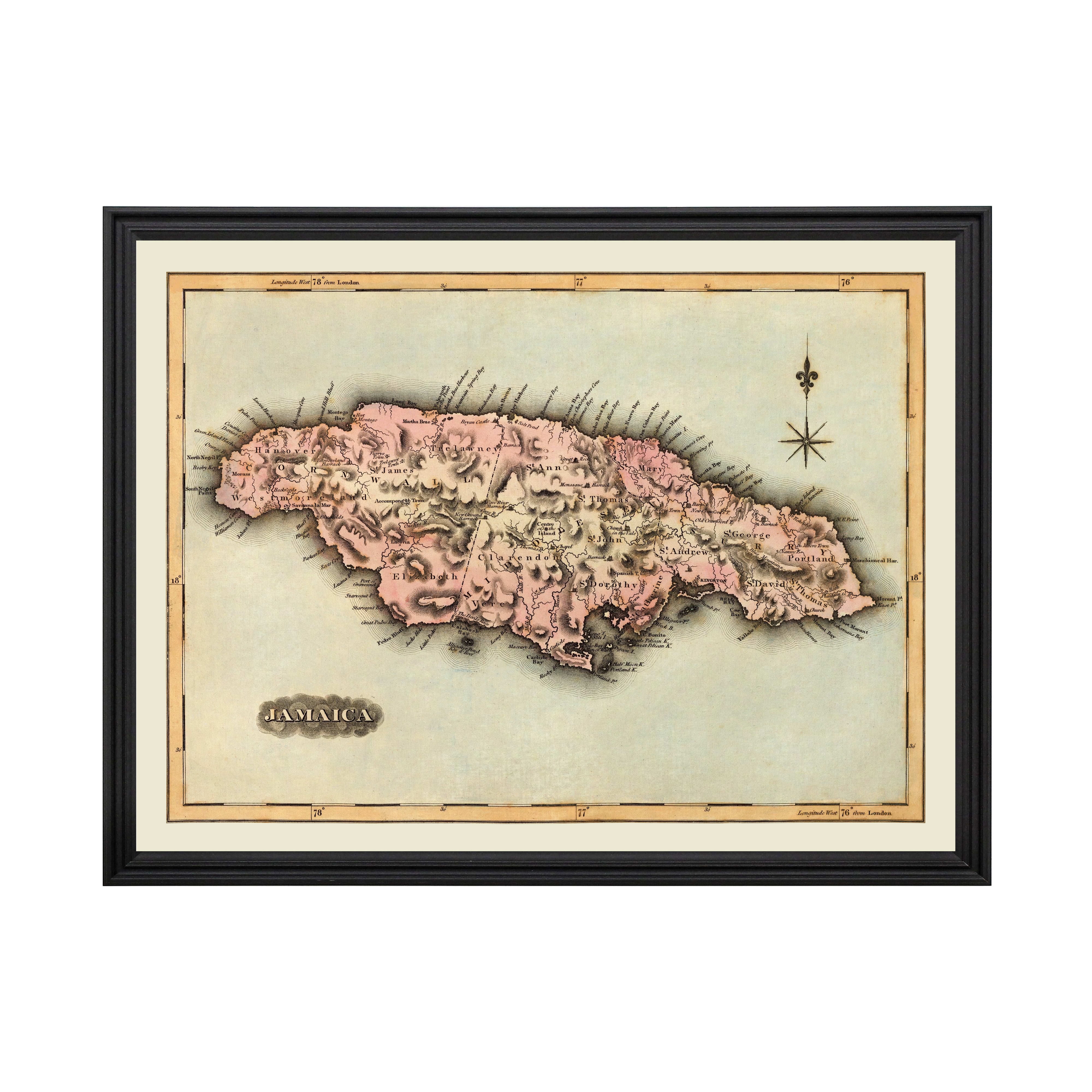 Jamaica Map, 1823 Vintage Map of Jamaica History Wall Decor Gift, Old ...