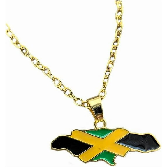 Jamaica Map And Flag Pendant Necklace Jamaican Maps Necklace (Gold ...