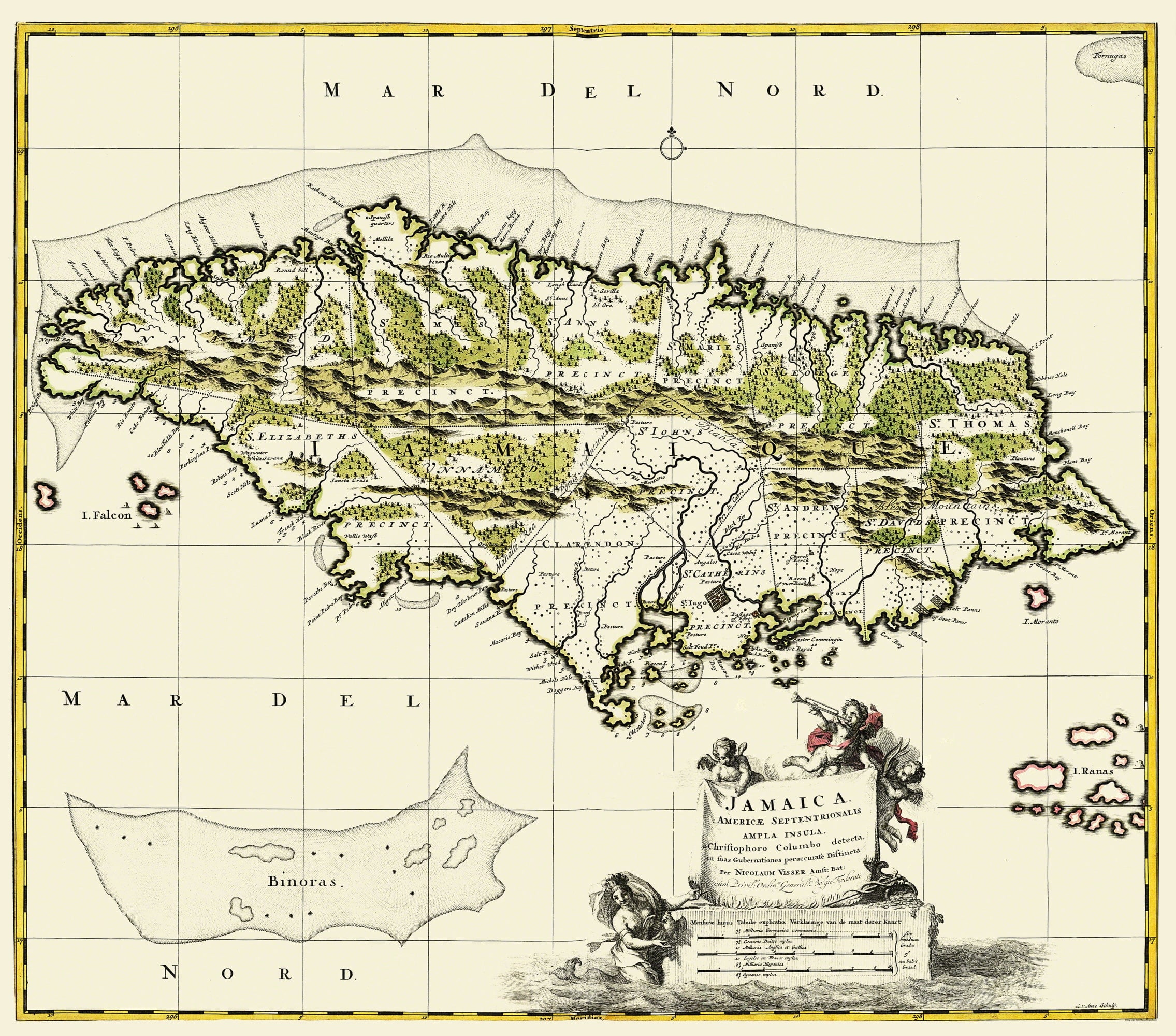Historic Map - Jamaica - Visser 1680 - 26.13 x 23 - Vintage Wall Art - Walmart.com