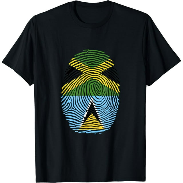 Jamaica and St Lucia Fingerprint Half Jamaican Lucian Roots Cotton T ...