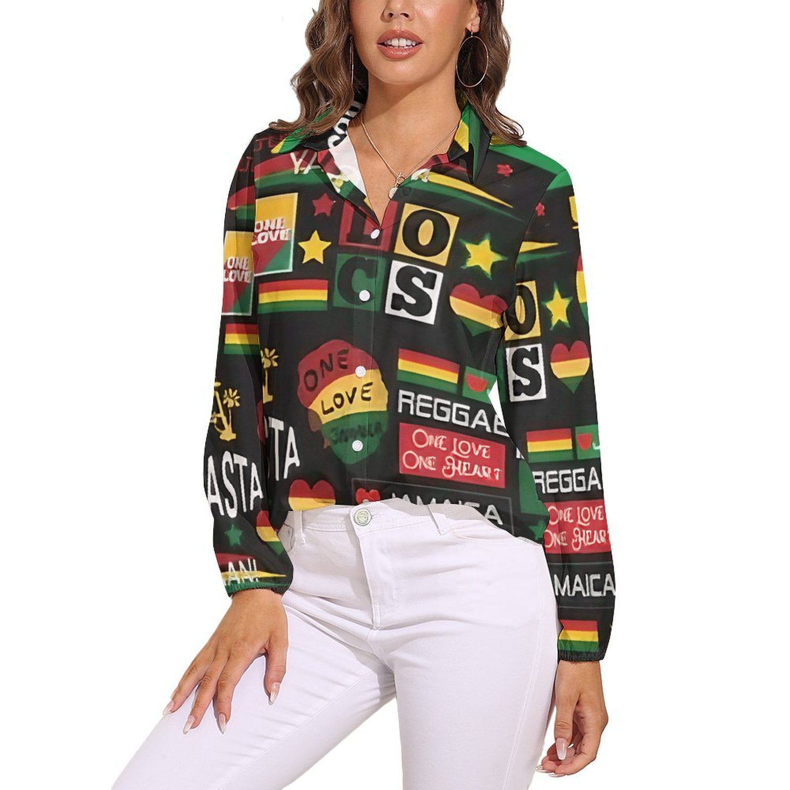Jamaica's One Love Cultural Model Long Sleeve Blouse Woman Streetwear ...