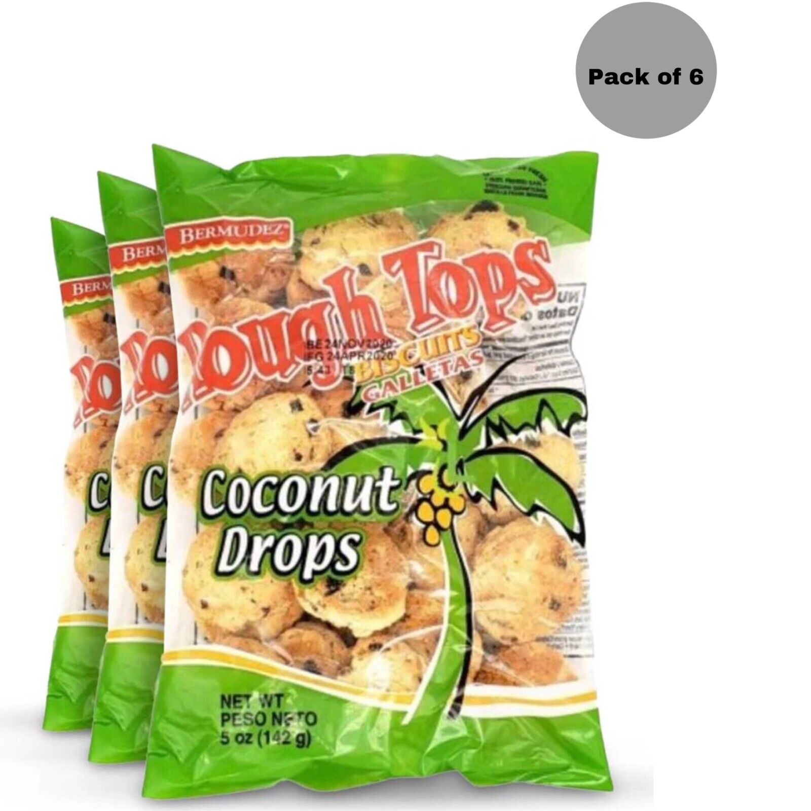 Jamaican Bermudez Rough Tops Biscuits Coconut Drops 142g-5oz-Pack of 6 ...