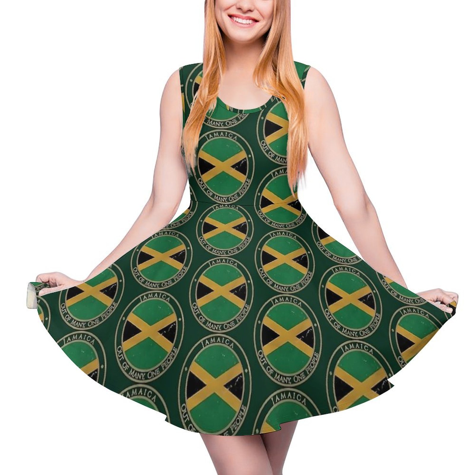 Jamaican Flag Dress High Waist Green Yellow Casual Dresses Summer Woman ...