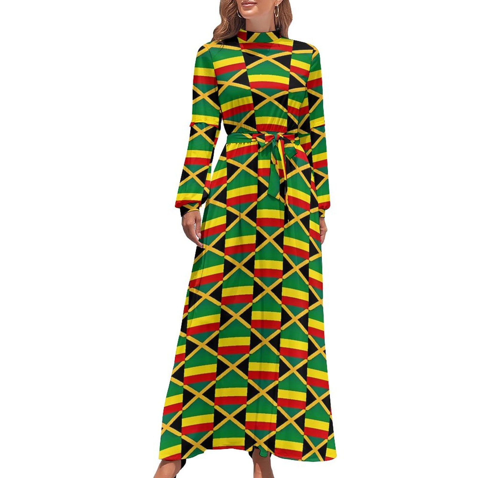 Jamaican Flag Dress High Waist Vertical Jamaica Love Bohemia Dresses ...