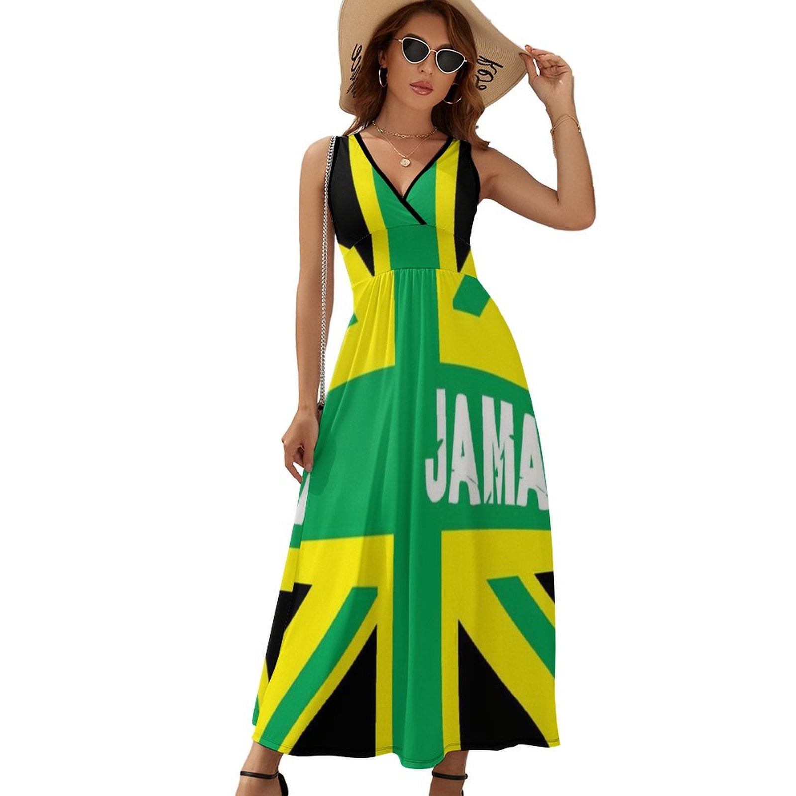 Jamaican, Jamaica Womens Night Club Maxi Dress V Neck Sleeveless ...