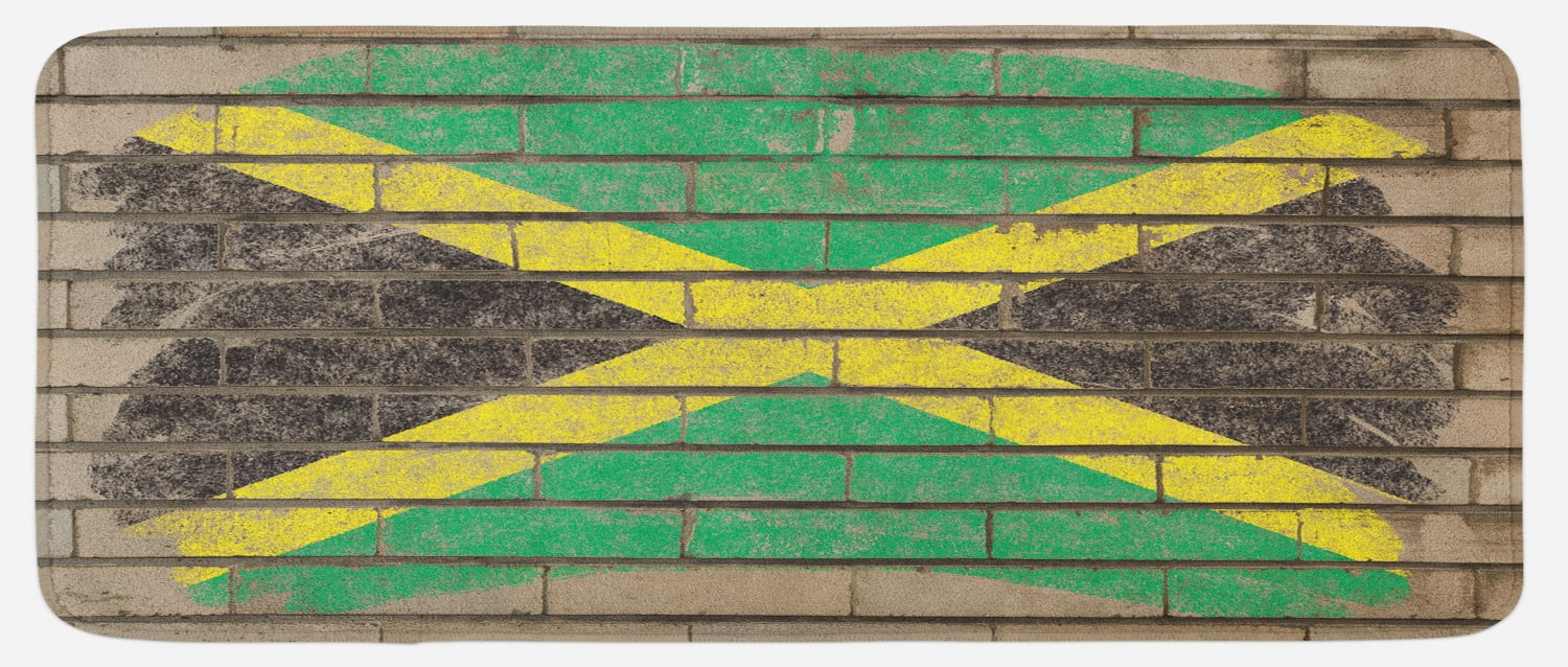 Jamaican Kitchen Mat, Flag on the Wall Illustration with Chalk Effect ...