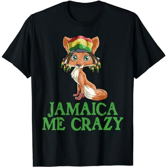 Jamaican Me Crazy Flag Fox T shirt Hair Funny Reggae Gift - Walmart.com
