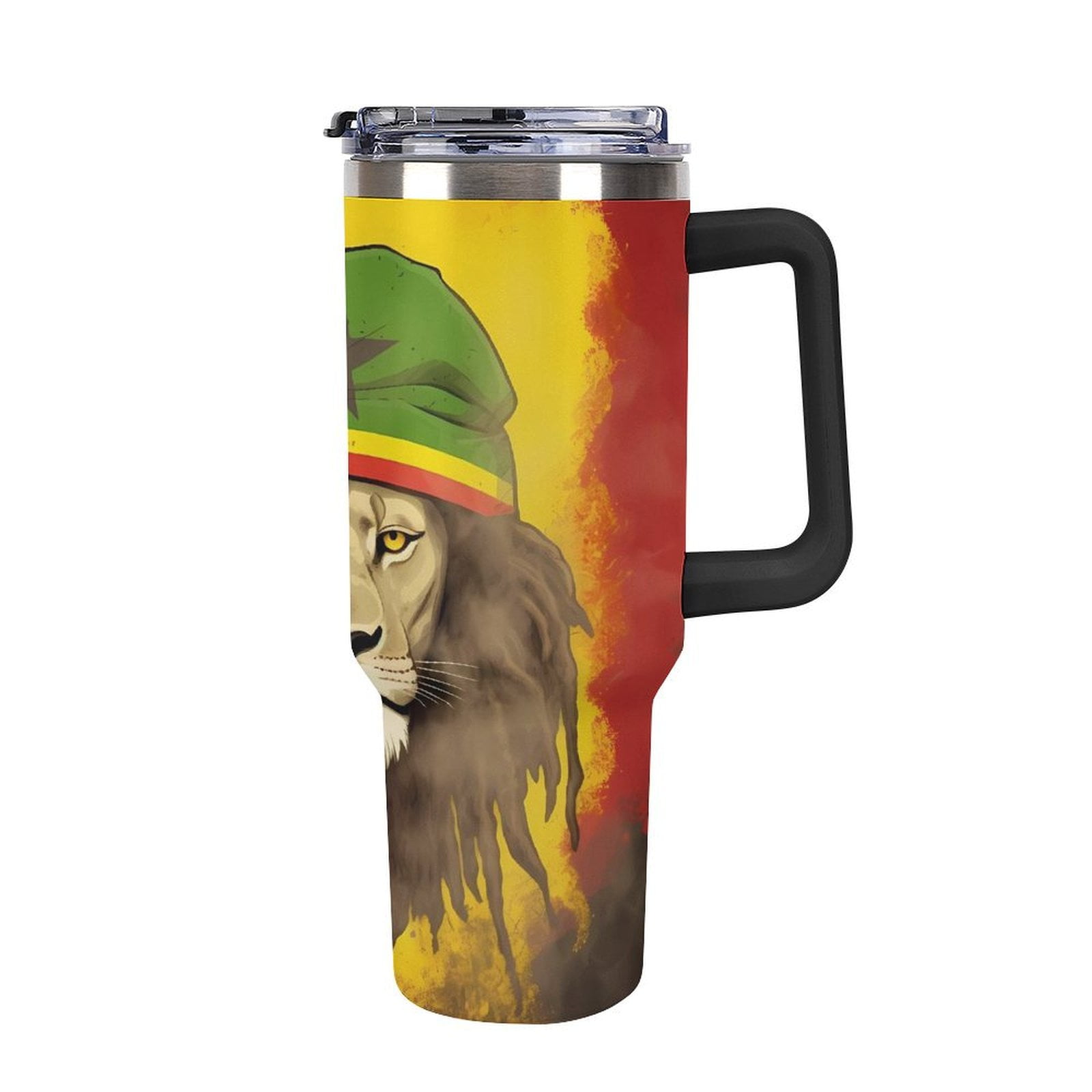 Jamaican Rasta Lion Tumbler with Handle and Straw 40 oz Stainless Steel ...