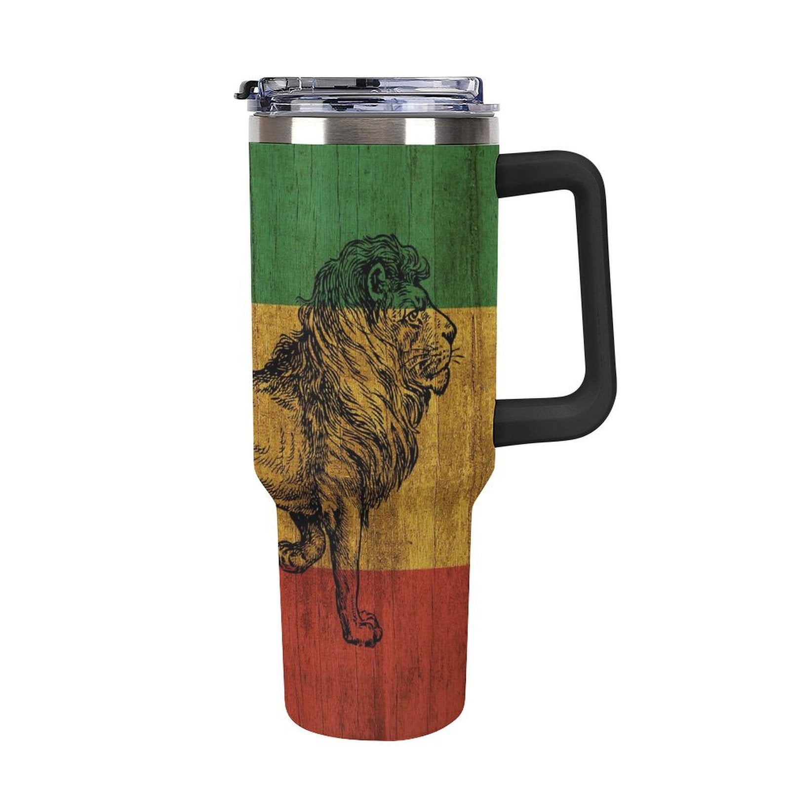 Jamaican Rasta Lion Wooden Flag Tumbler with Handle and Straw 40 oz ...