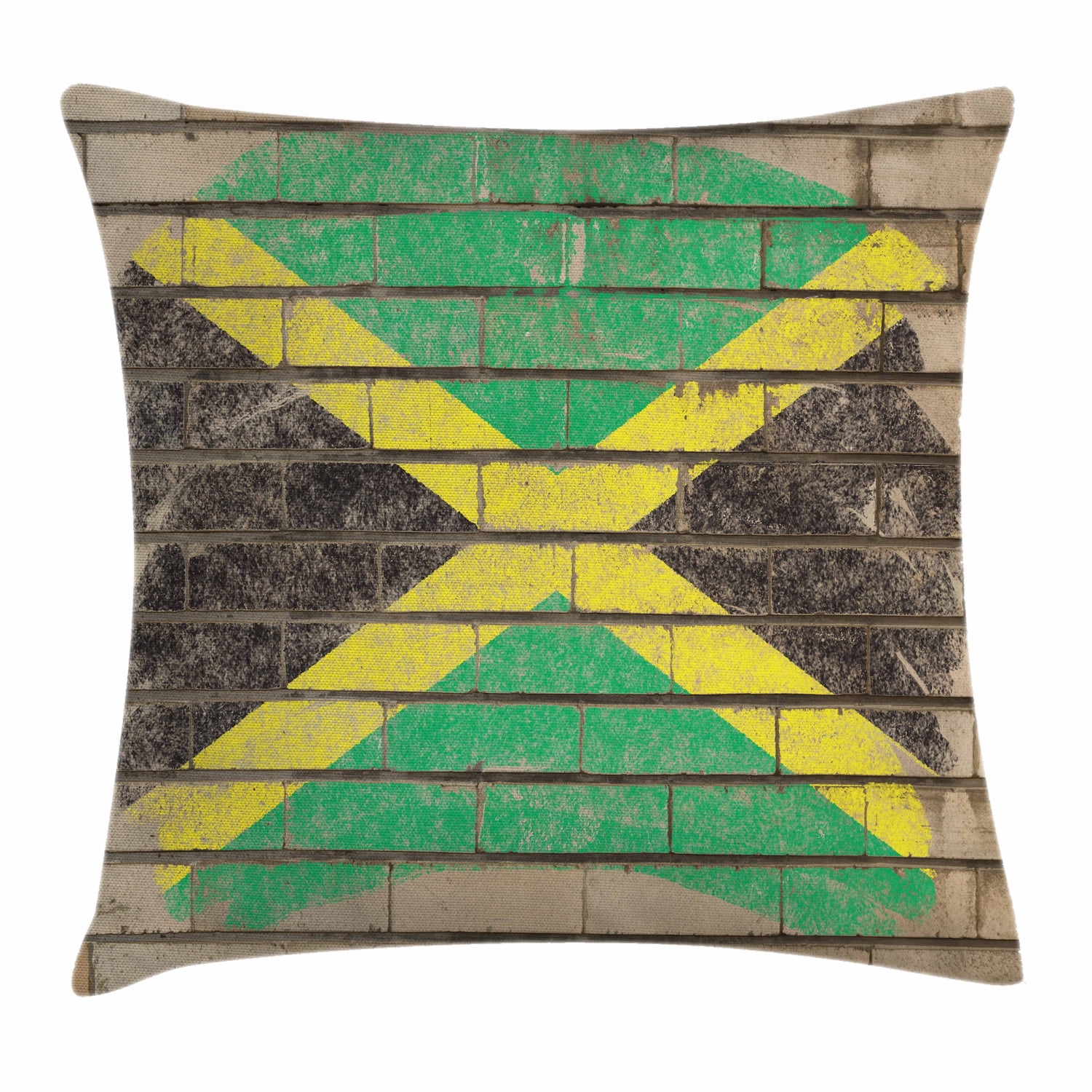 Jamaican Throw Pillow Cushion Cover, Flag on the Wall Illustration with ...