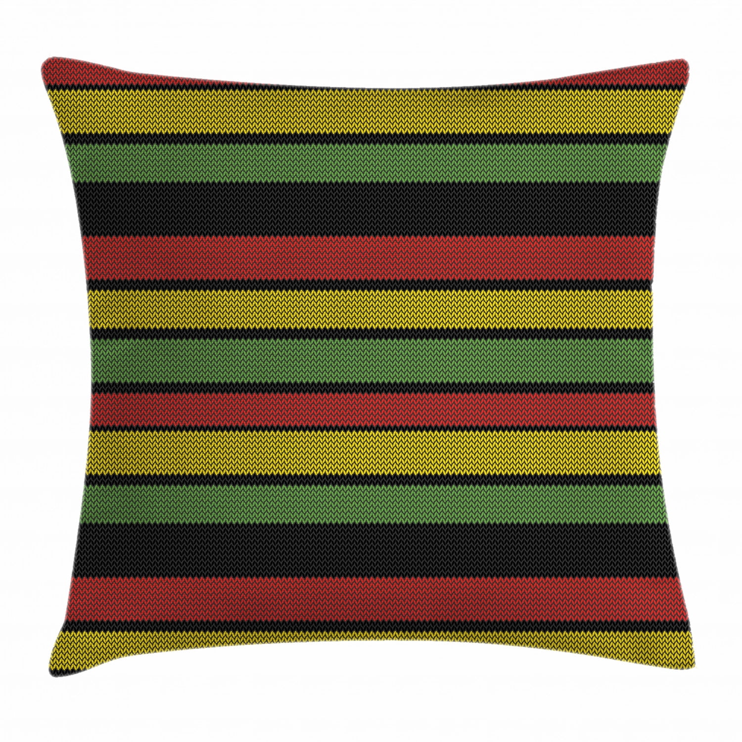 Jamaican Throw Pillow Cushion Cover, Knitted Effect Rastafarian Stripes ...
