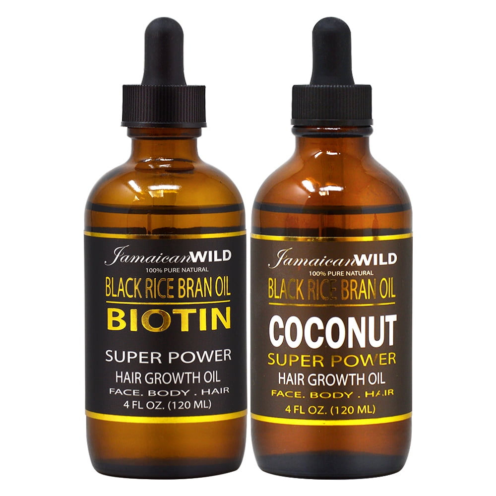 Jamaican Wild Black Rice Bran Biotin Oil 4oz + Coconut Oil 4oz ...