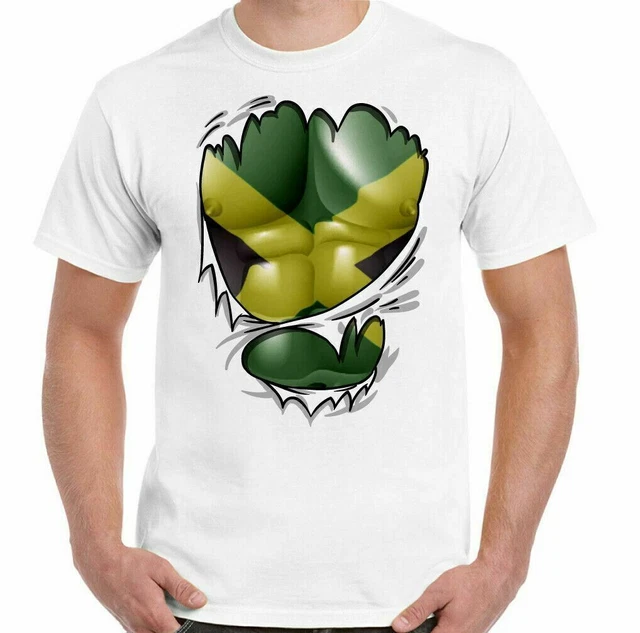 Jamaicia T-Shirt Jamaican Flag Mens Day Reggae Football Top Ripped ...