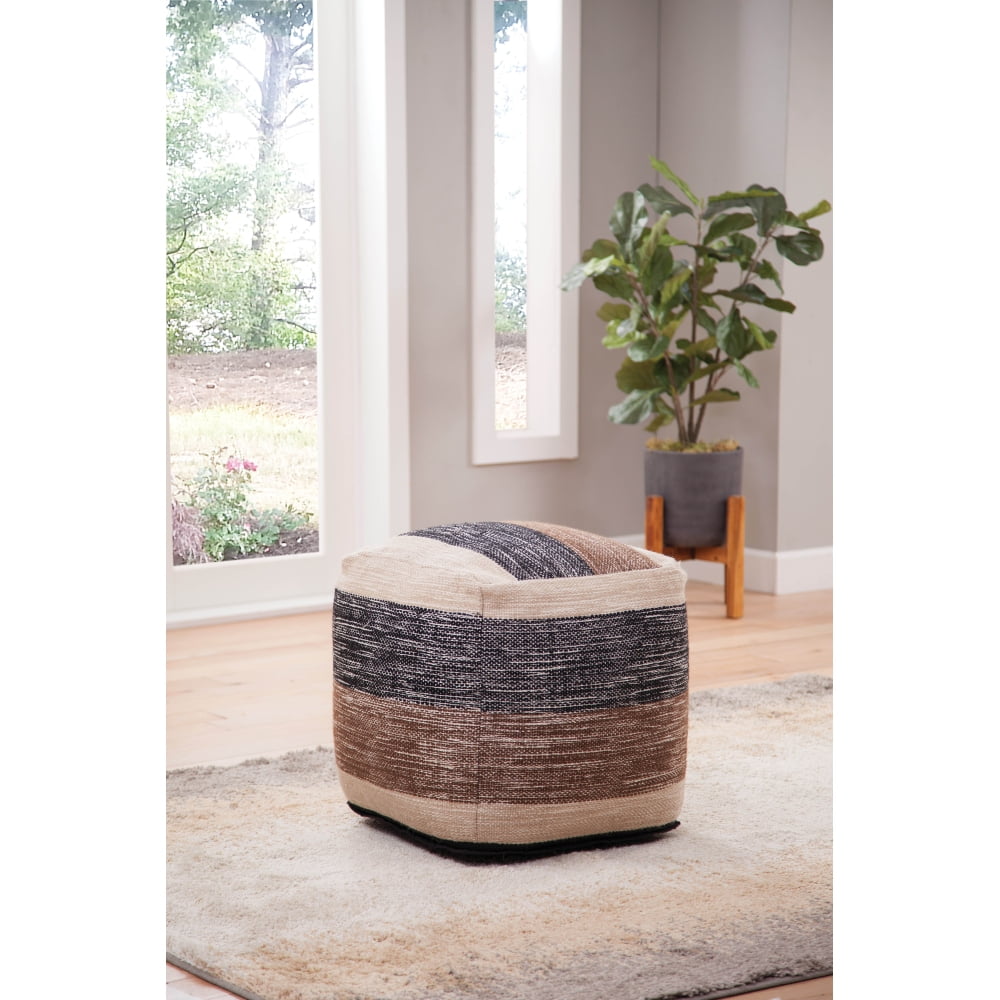 Jamal - Square Handwoven Woolen Pouf - Beige - Walmart.com