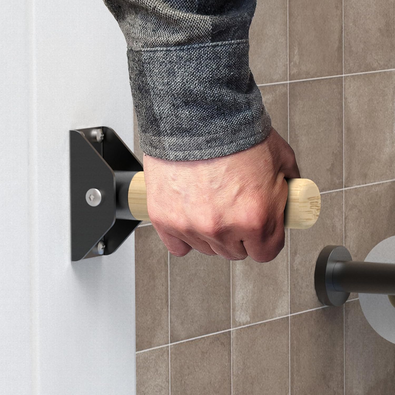 Jamb Mount Flip up Bamboo Grab Bar for Stability, Doorway Balance Assist Folding Handle ...