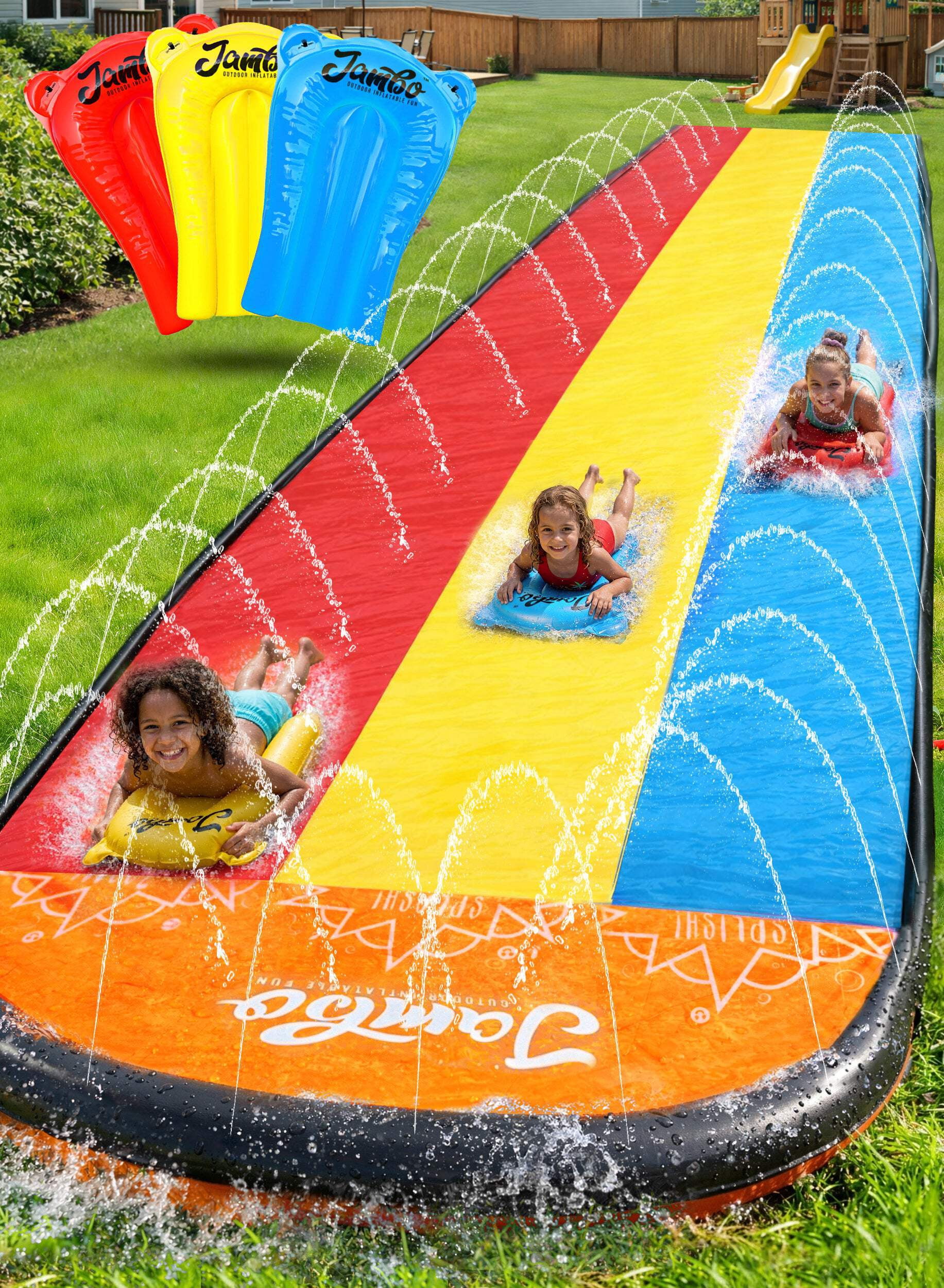 JAMBO 20ft Premium Triple Water Slide with 3 Body Boards - Walmart.com