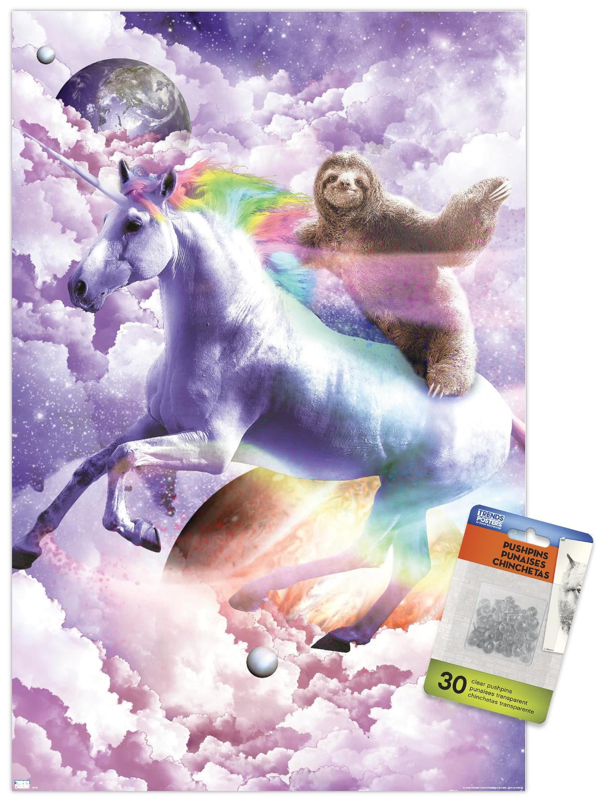 James Booker - Epic Space Sloth Riding On Unicorn Wall Poster with Push ...