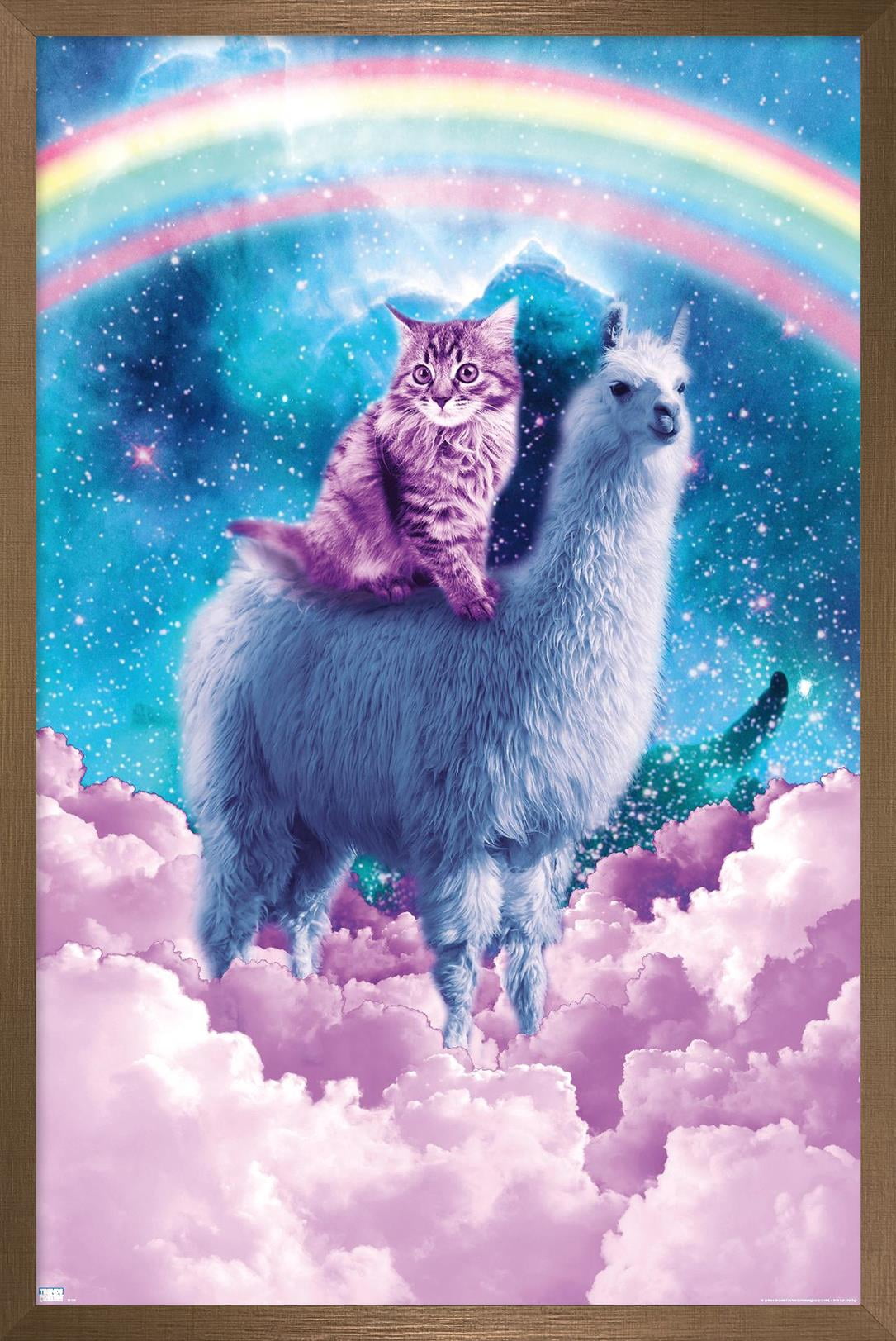 James Booker - Rainbow Llama Cat Clouds Wall Poster, 22.375" x 34 ...