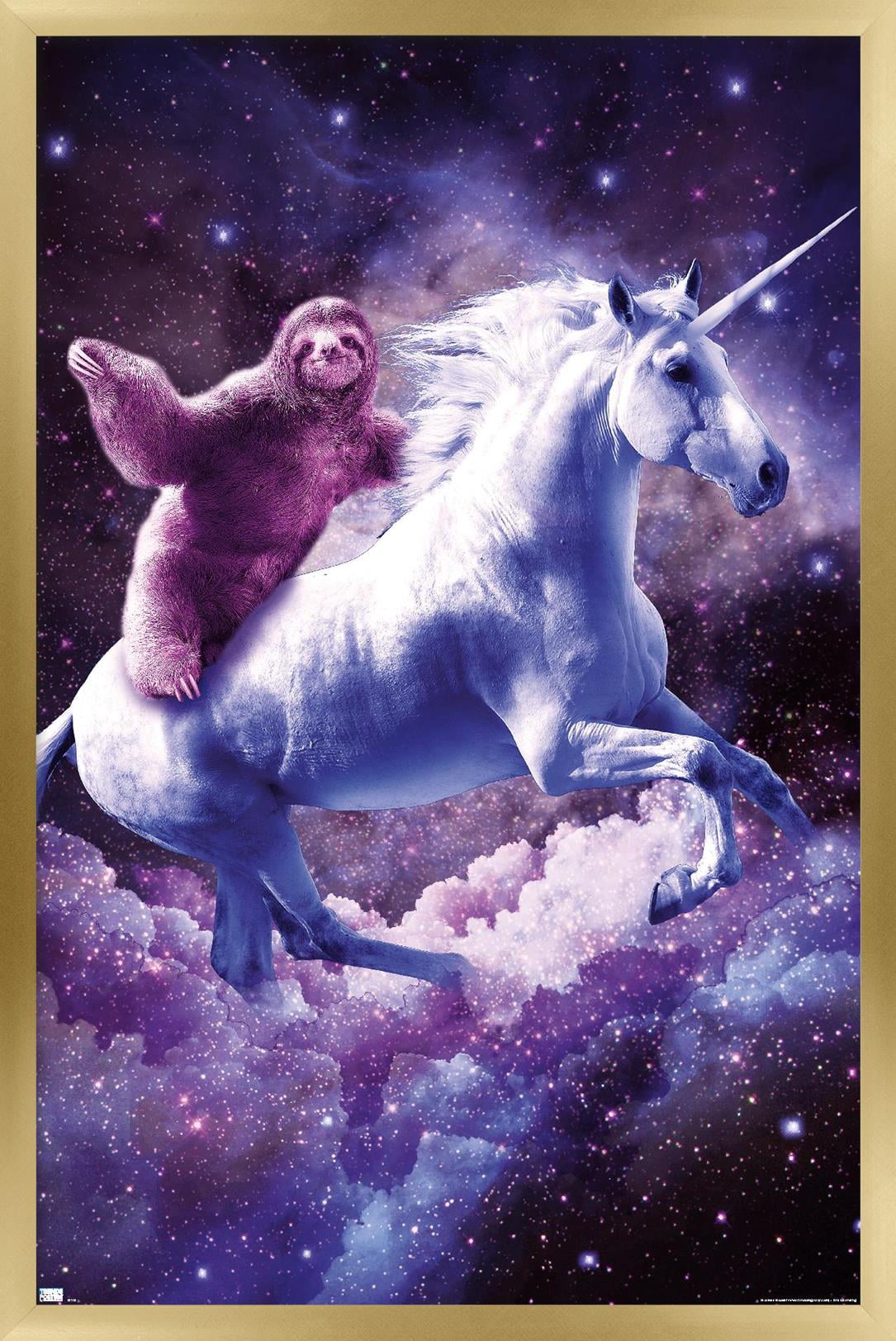 James Booker - Space Sloth Riding On Unicorn Wall Poster, 14.725" x 22.375" Framed - Walmart.com
