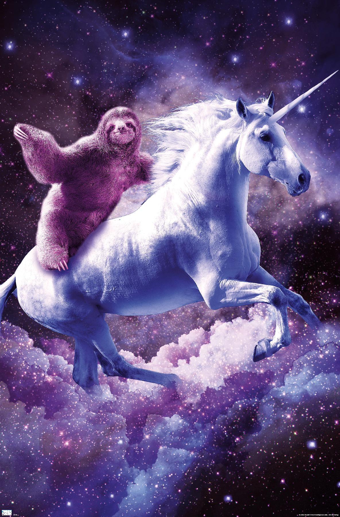 James Booker - Space Sloth Riding On Unicorn Wall Poster, 14.725" x 22. ...