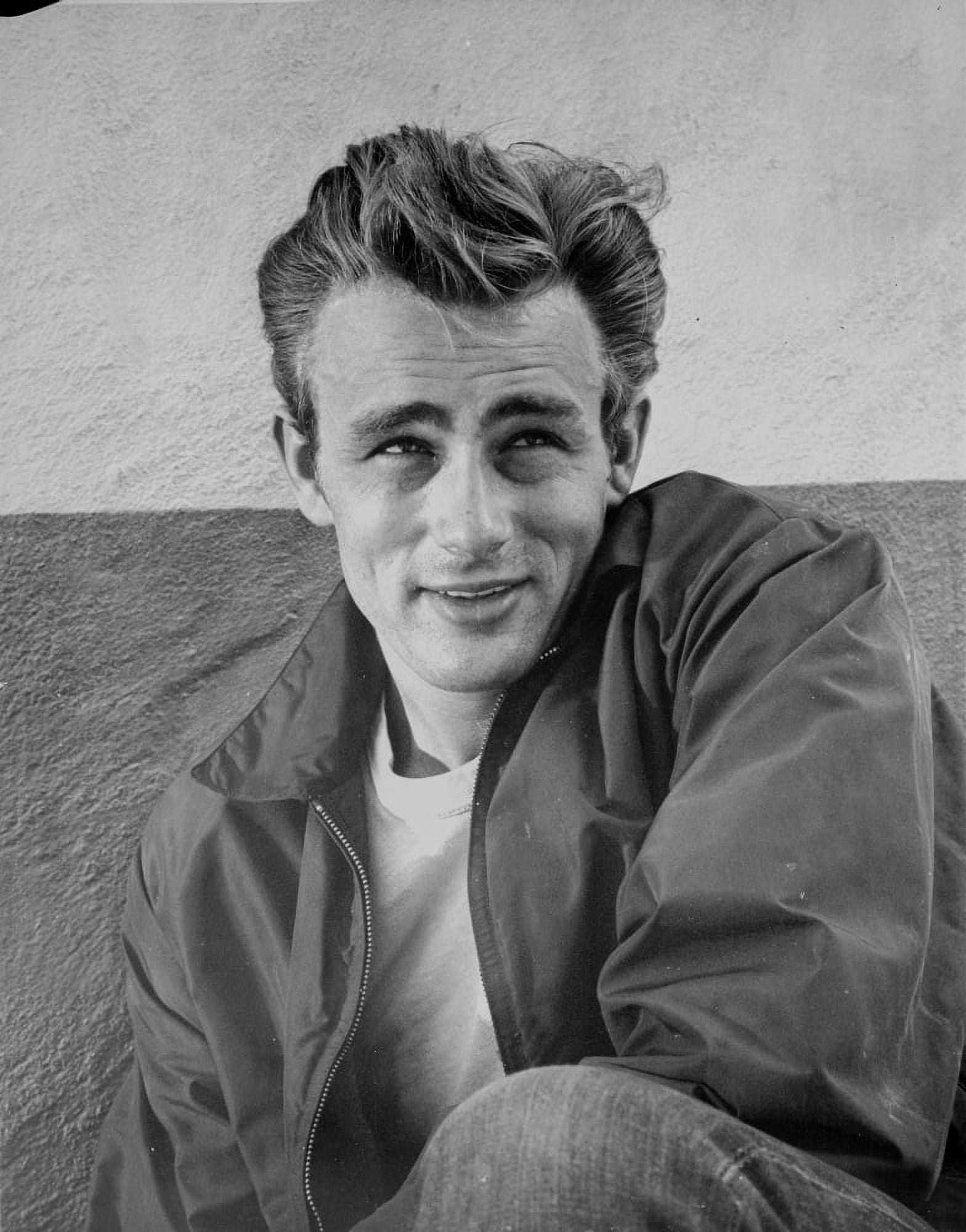 James Dean Portrait in Black Jacket and Heat Turn to the Left with Left ...
