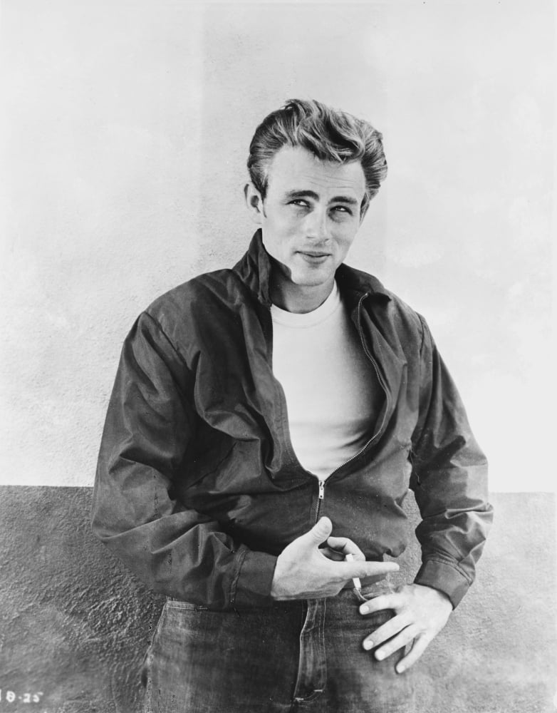 James Dean Portrait in Black Tuck On Jacket and Black Jeans with Left ...