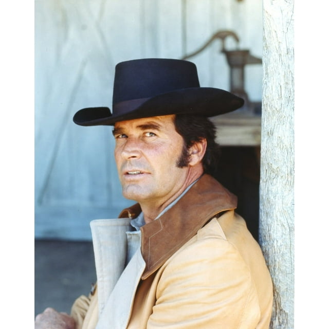 James Garner Posed In Brown Leather Jacket and Grey Shirt with Black ...