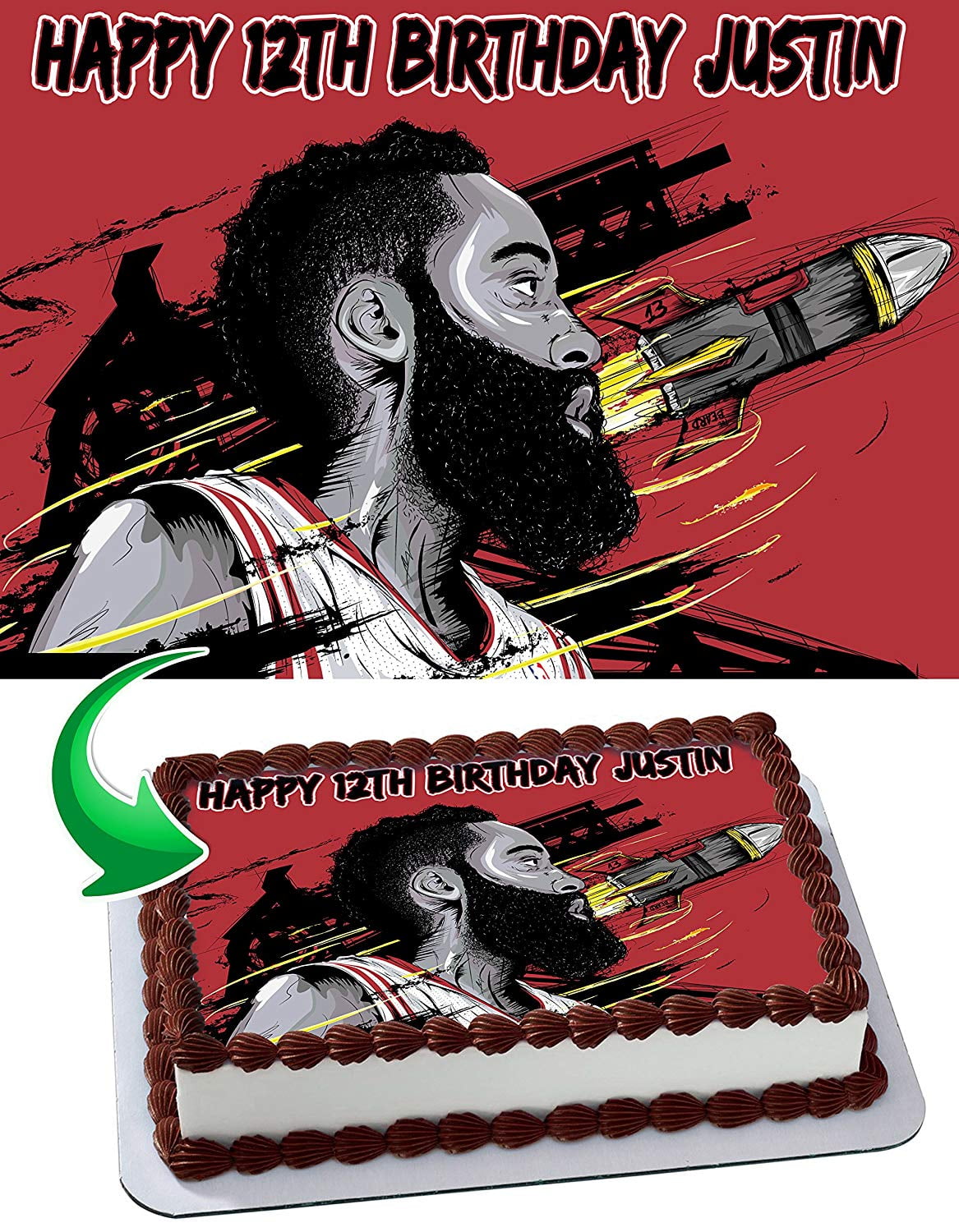 James Harden Houston Rockets Edible Cake Image Topper Personalized Birthday Party 1/4 Sheet ...