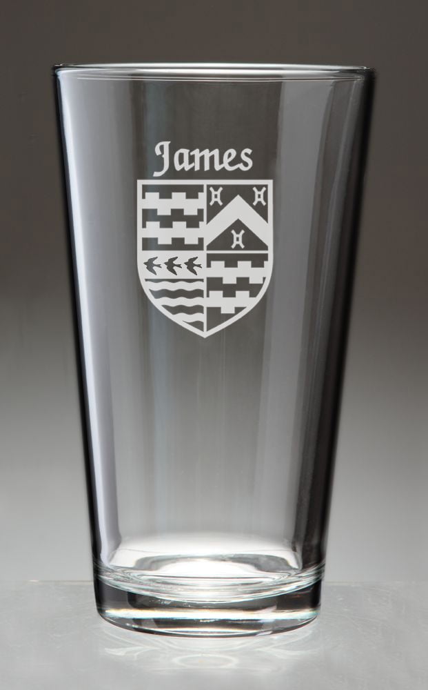James Irish Coat of Arms Pint Glasses - Set of 4 (Sand Etched ...