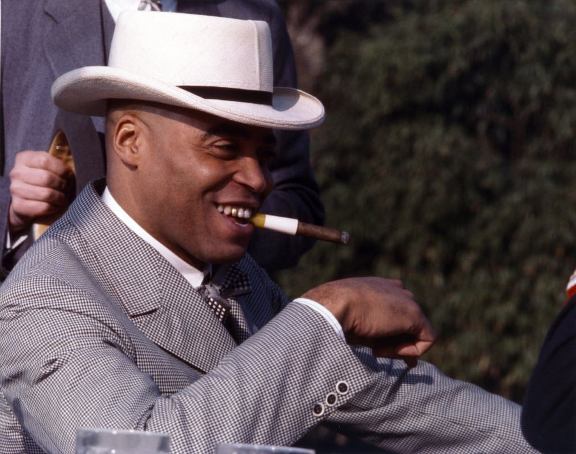 James Jones Close Up Portrait in Grey White Moire Suit and White Velvet ...